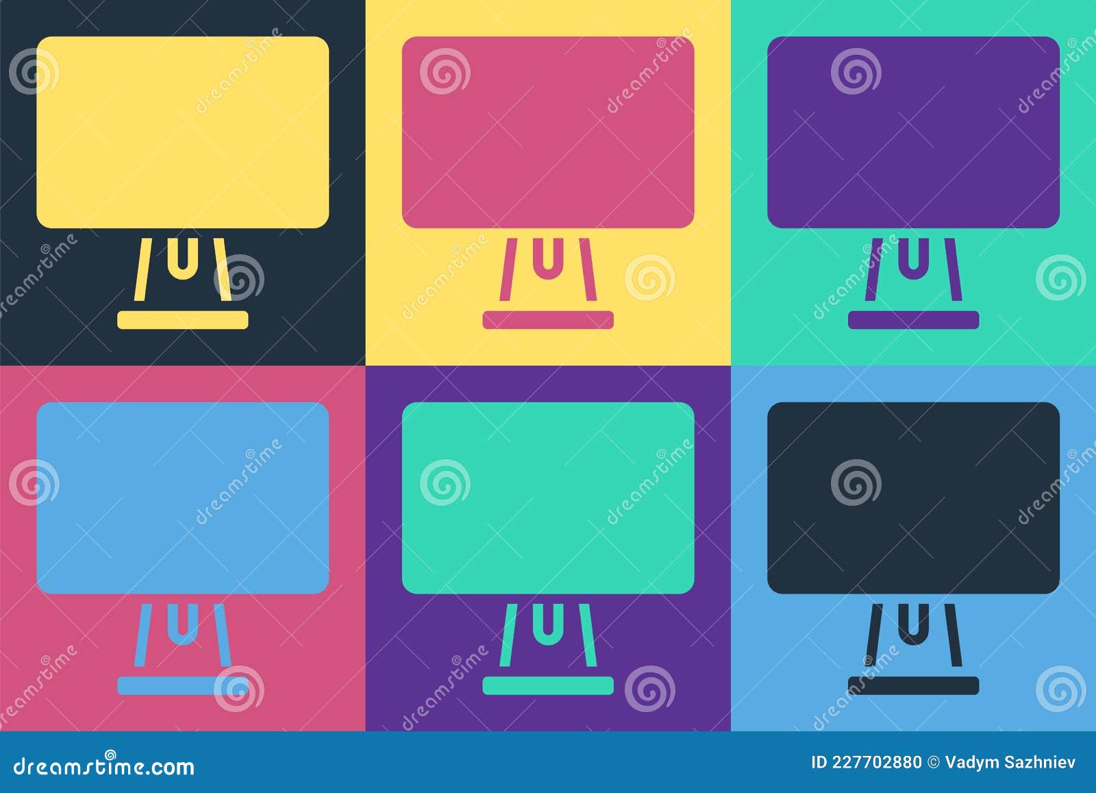 Pop Art Computer Monitor Screen Icon Isolated on Color Background ...