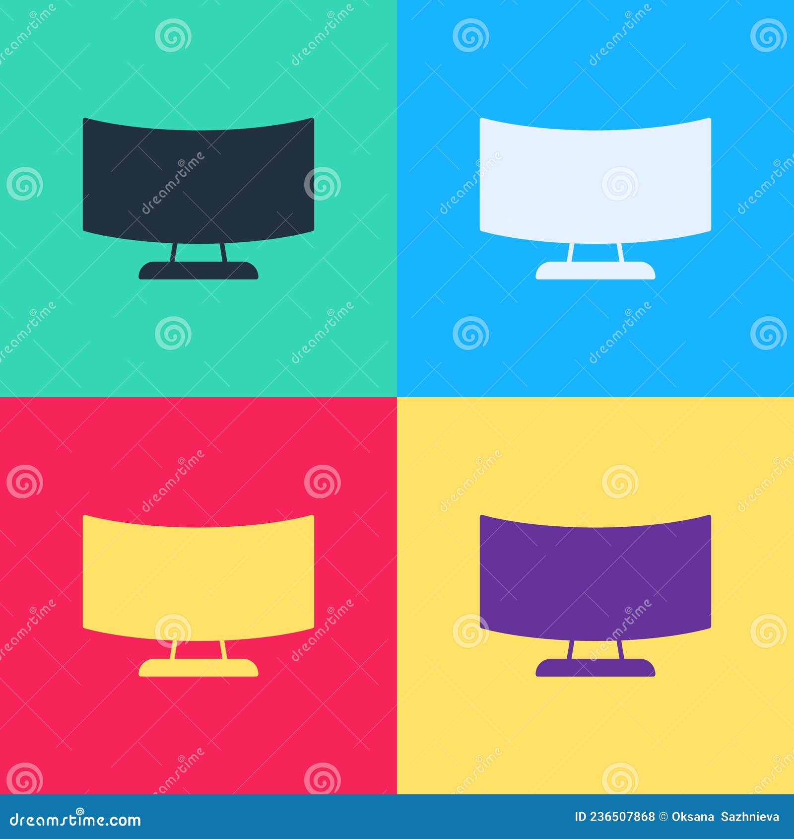 Pop Art Computer Monitor Screen Icon Isolated on Color Background ...