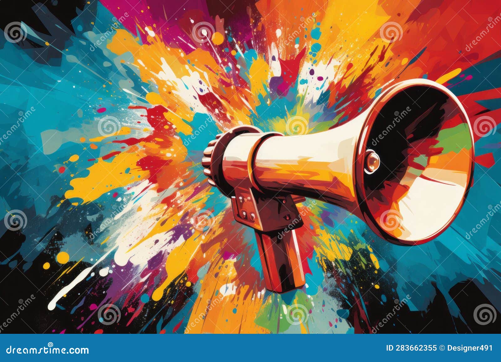 Pop Art Concept with Megaphone in Front of Colorful Splashes ...