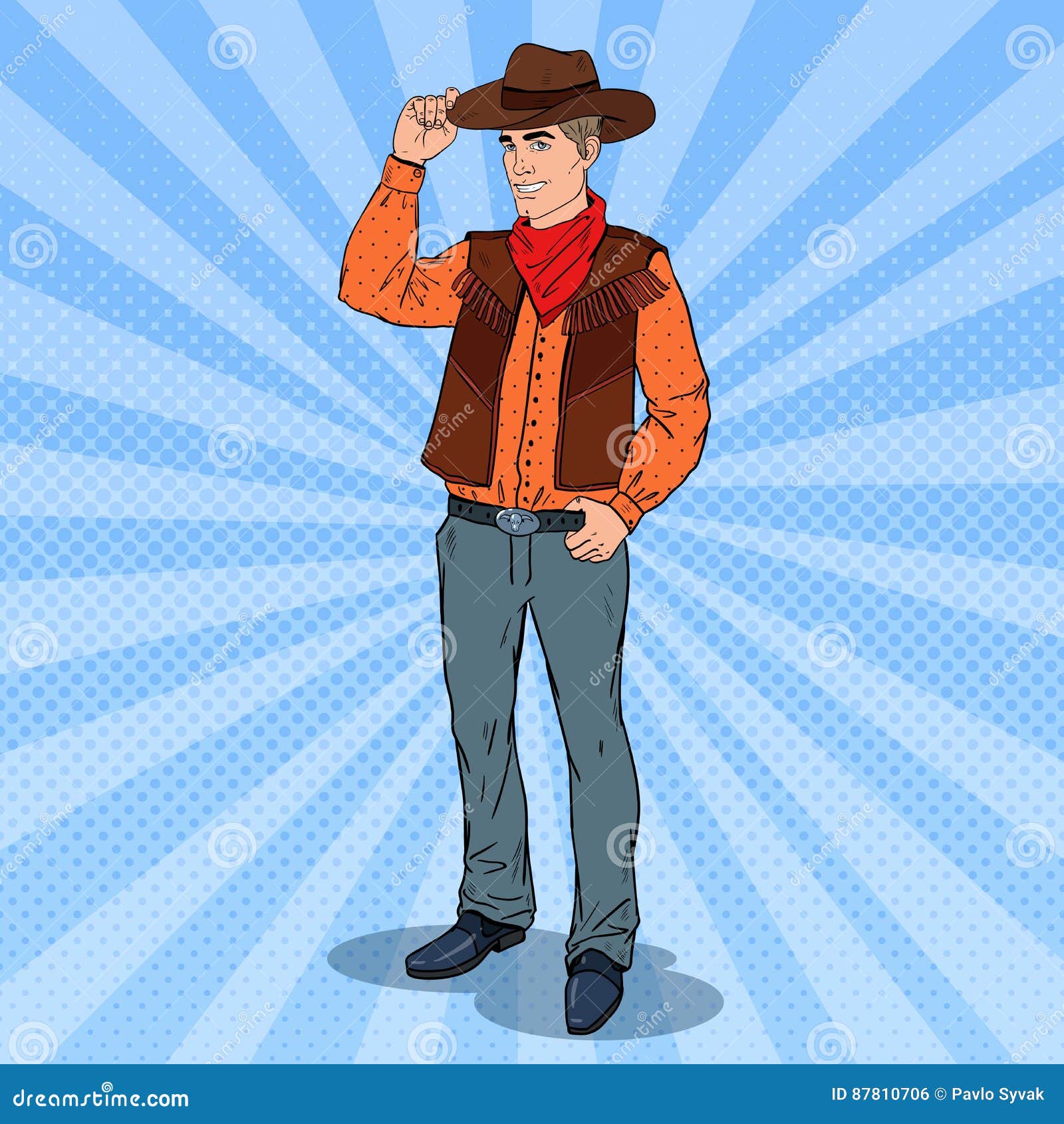 Pop Art Cowboy in Hat Smiling. Wild West Hero Stock Vector ...