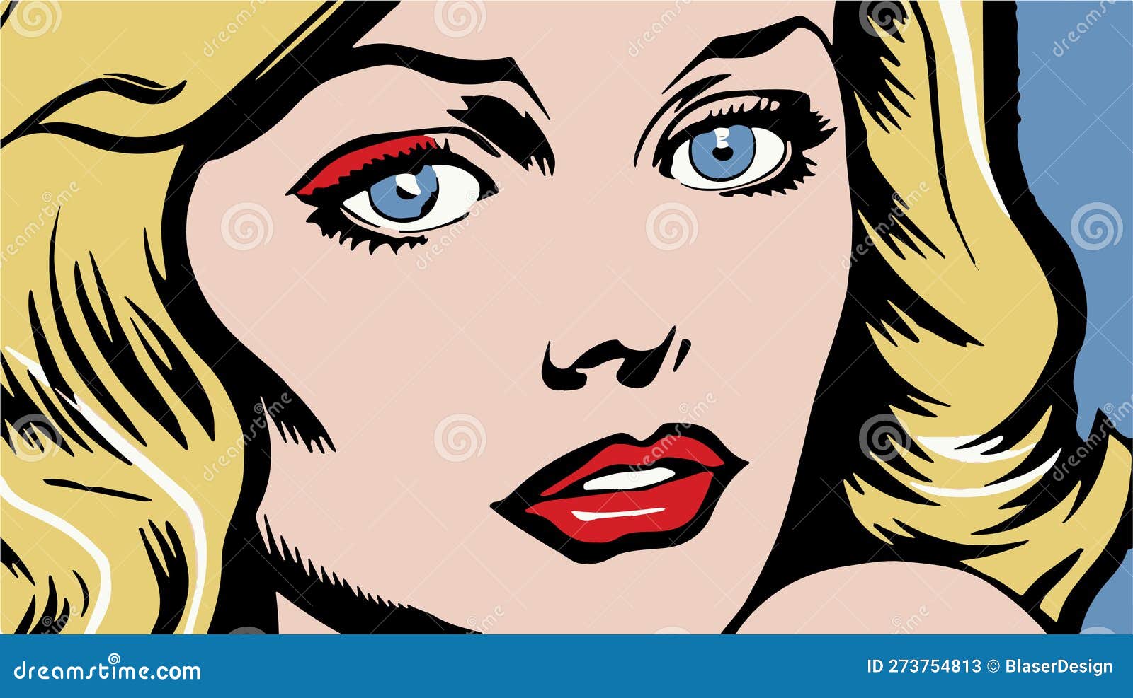 Pop Art Of Cute Young Blond Girl Sensual Look Of Comic Cartoon