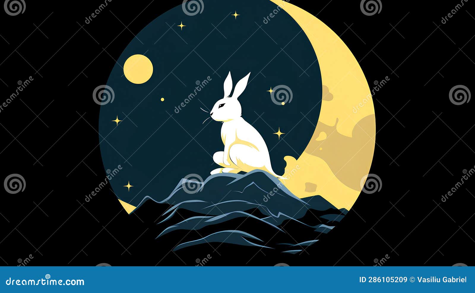 A Pop Art Deco Rabbit on the Moon Stock Illustration - Illustration of ...