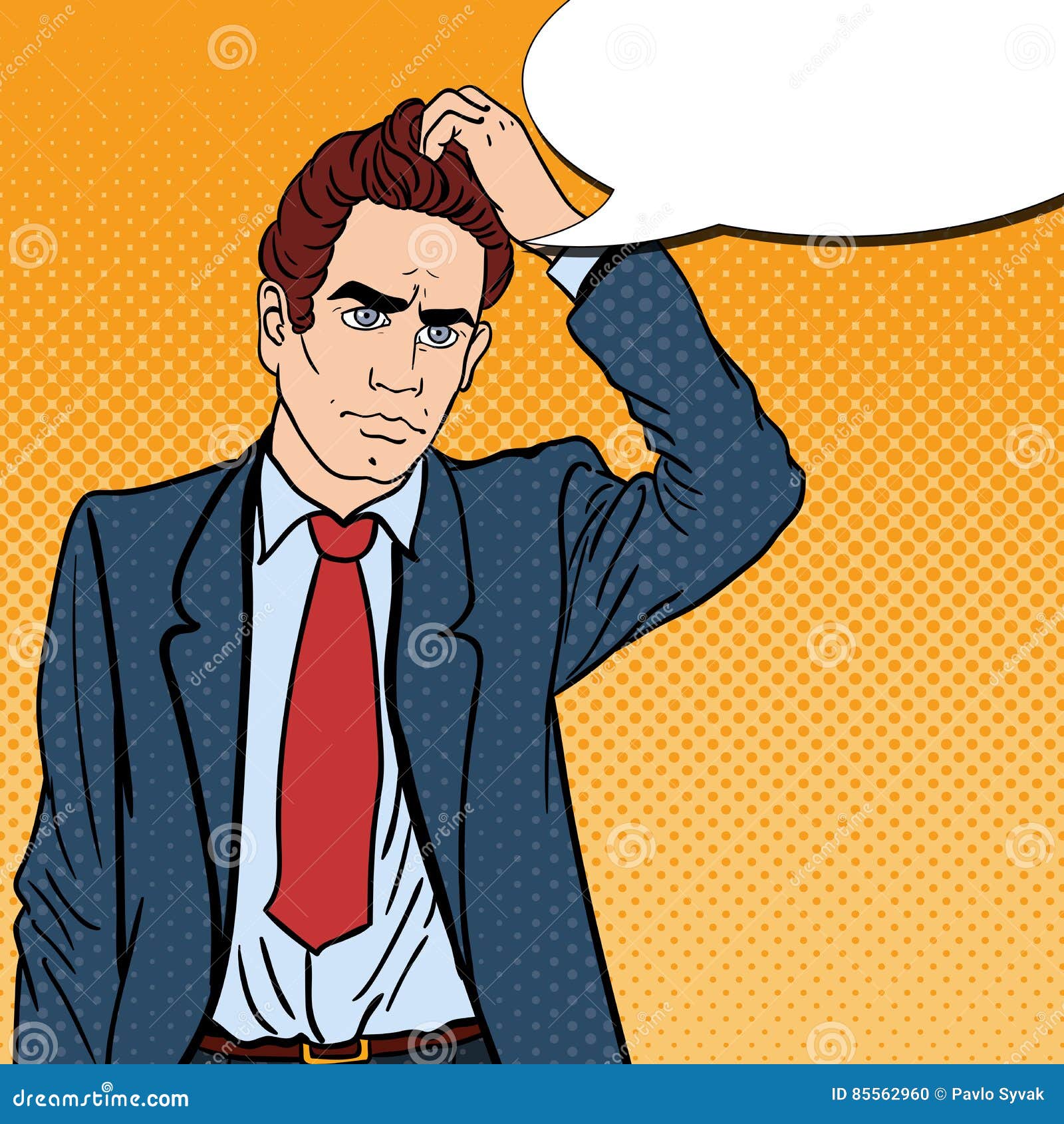 Pop Art Doubtful Businessman With Briefcase Standing In Front Of ...