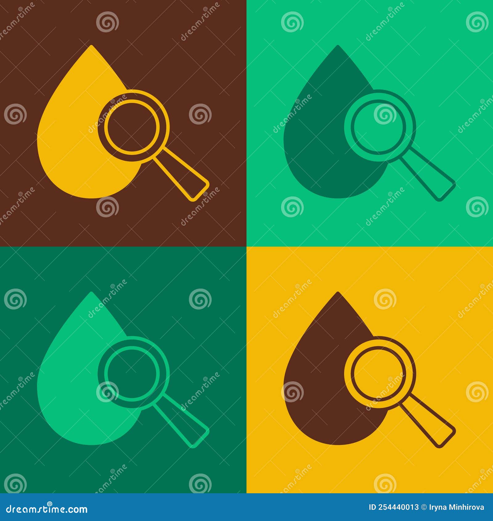Pop Art Drop and Magnifying Glass Icon Isolated on Color Background ...