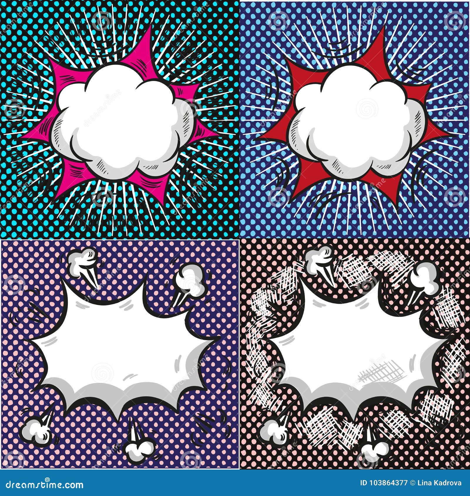 Pop Art Elements Set. Comic Template. Dialog Boxes. Explosions. Boom ...