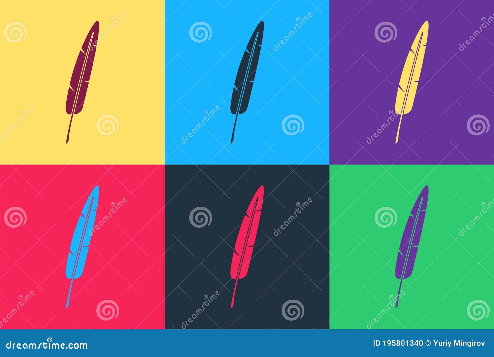 Pop Art Feather Pen Icon Isolated on Color Background. Vector Stock ...