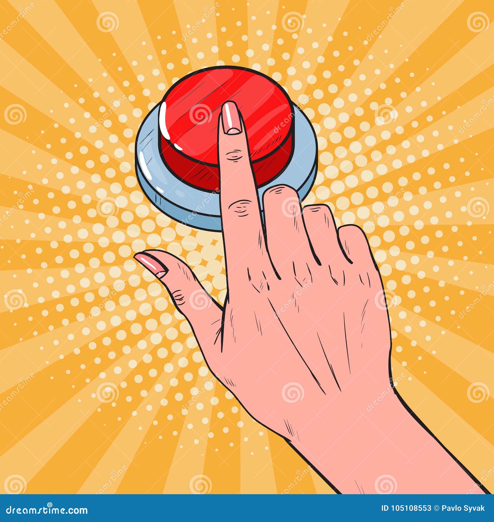 Pop Art Female Hand Pushing a Red Button. Call for Help Stock Vector ... Pop Art Female Hand Pushing a Red Button. Call for Help Stock Vector ...