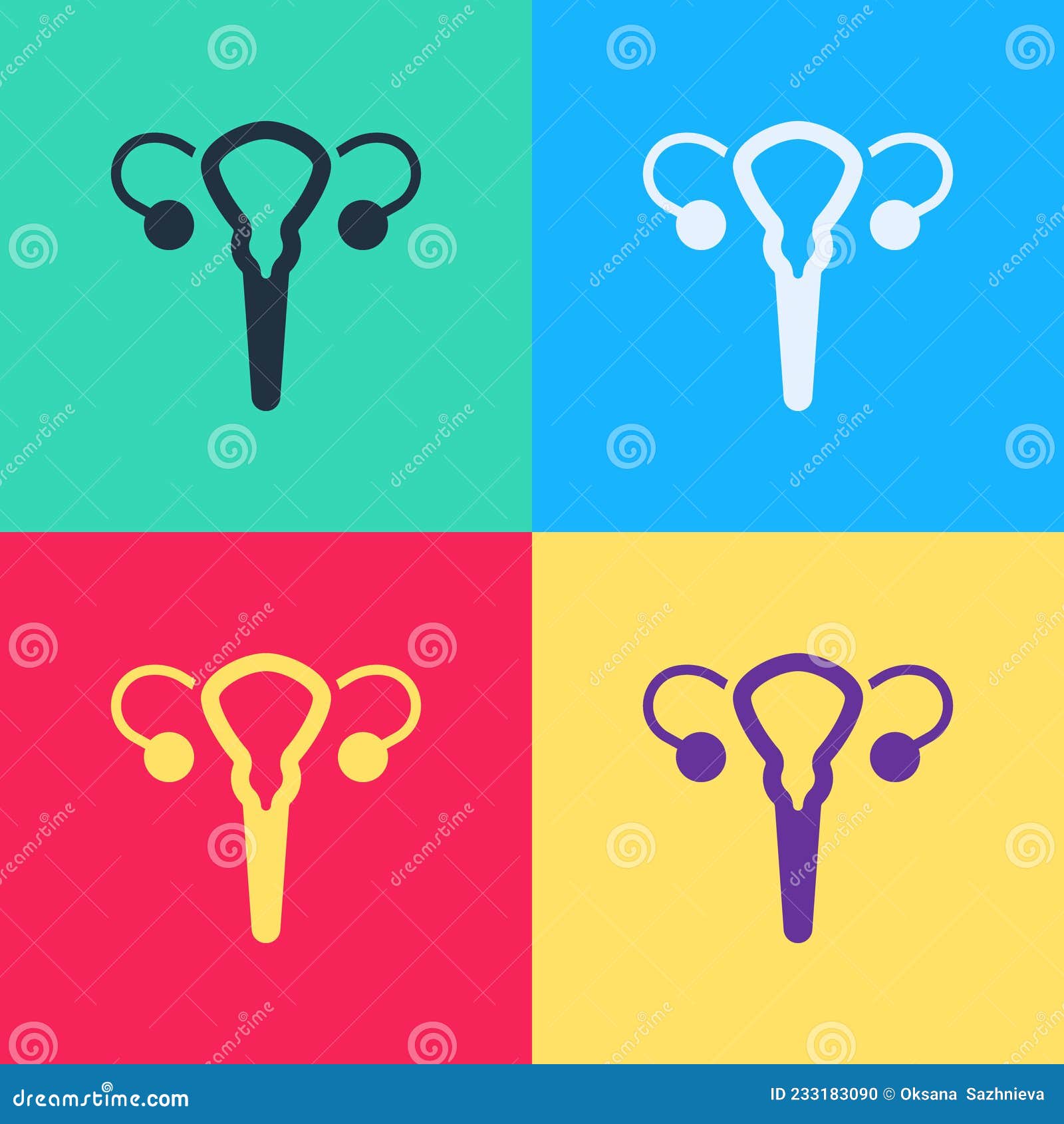Pop Art Female Reproductive System Icon Isolated On Color Background