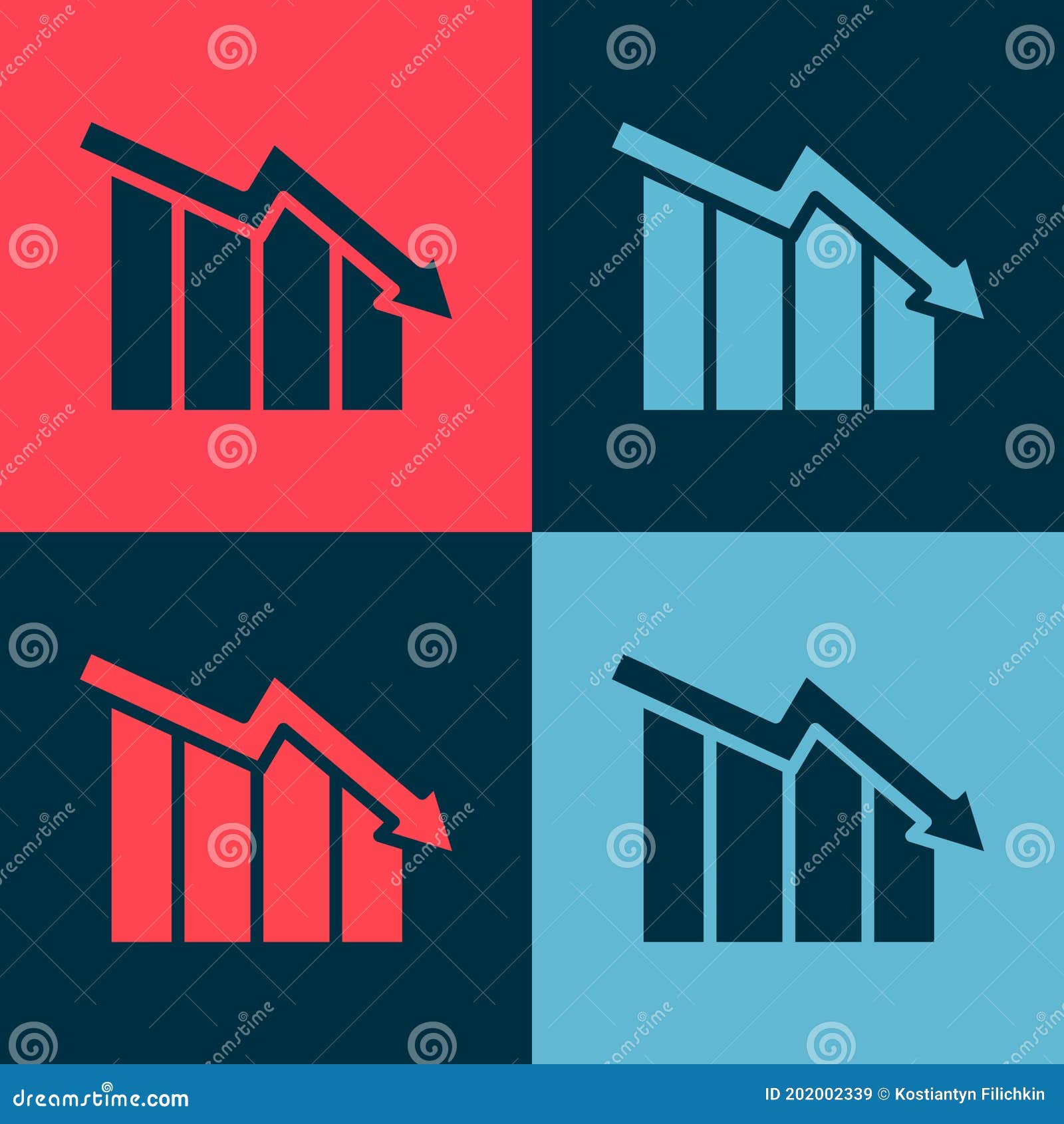 Pop Art Financial Growth Decrease Icon Isolated on Color Background. Increasing Revenue Stock ...