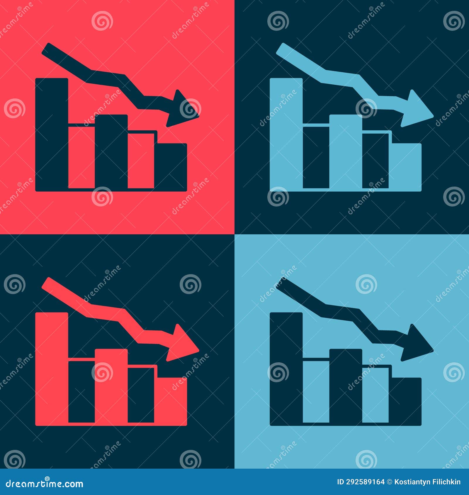 Pop Art Financial Growth Decrease Icon Isolated on Color Background. Increasing Revenue Stock ...