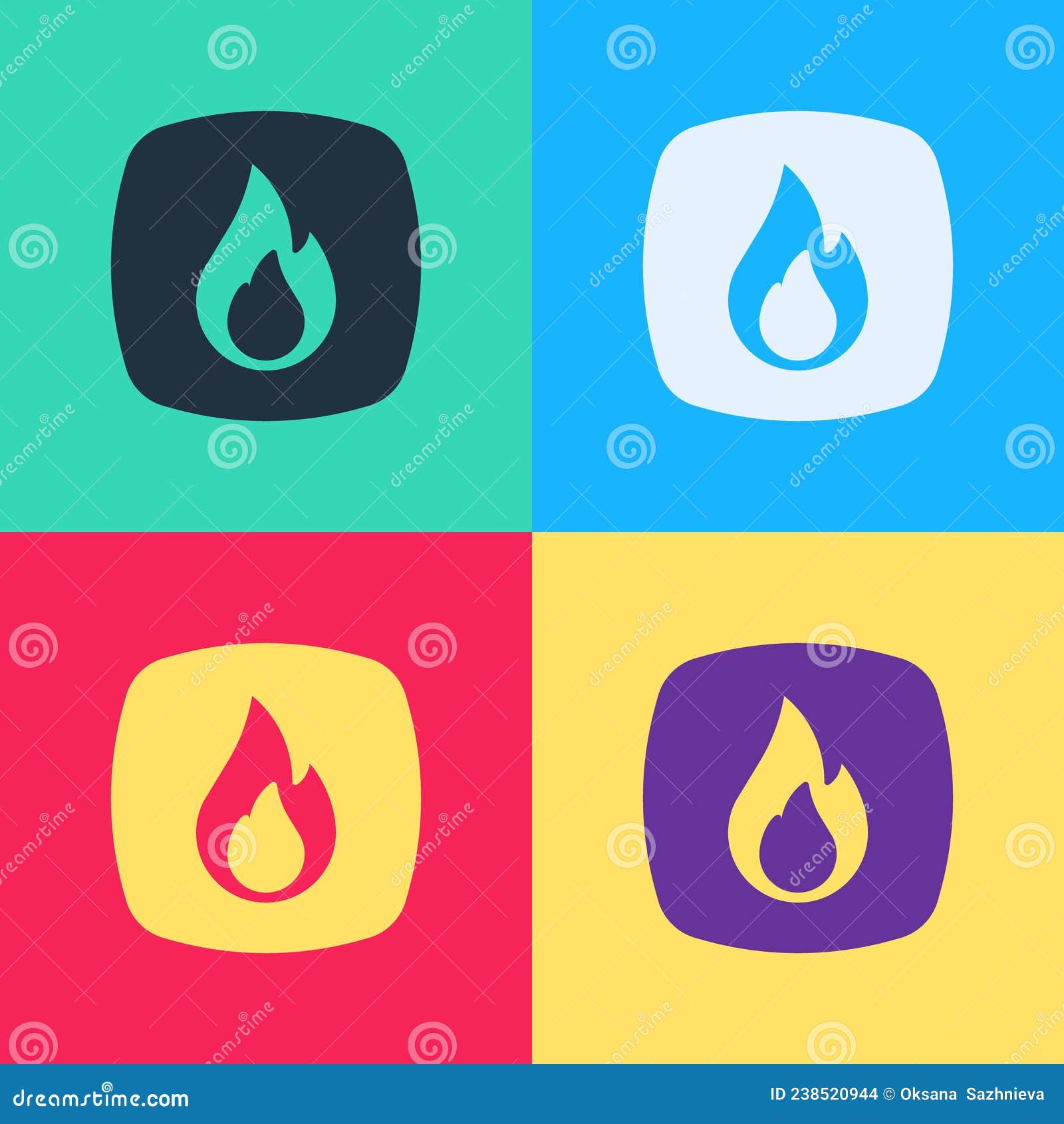 Pop Art Fire Flame Icon Isolated on Color Background. Vector Stock ...