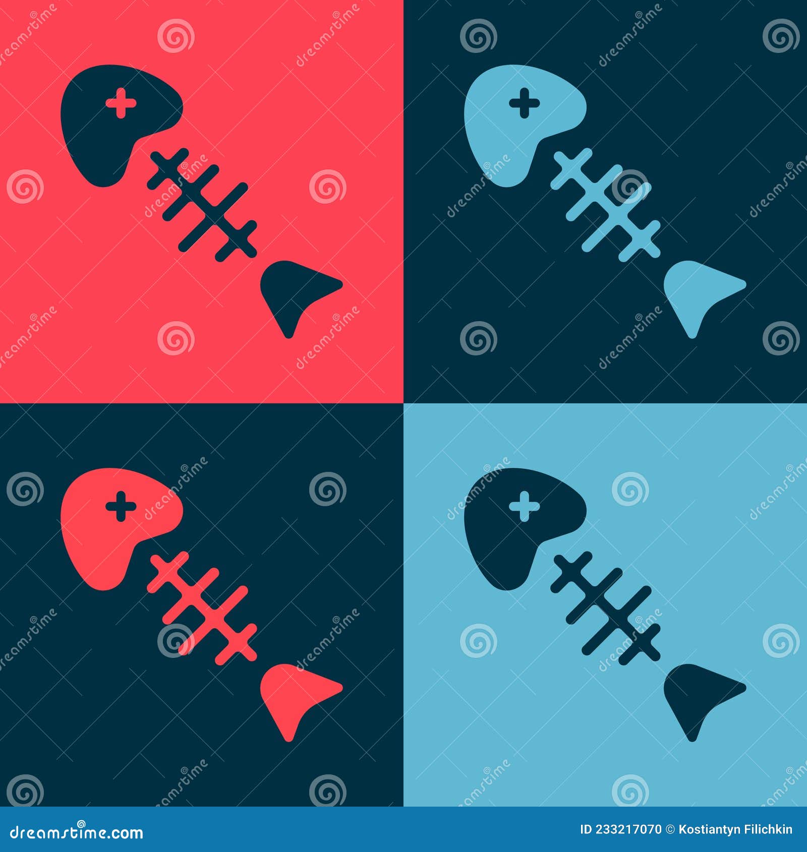 Pop Art Fish Skeleton Icon Isolated on Color Background. Fish Bone Sign ...