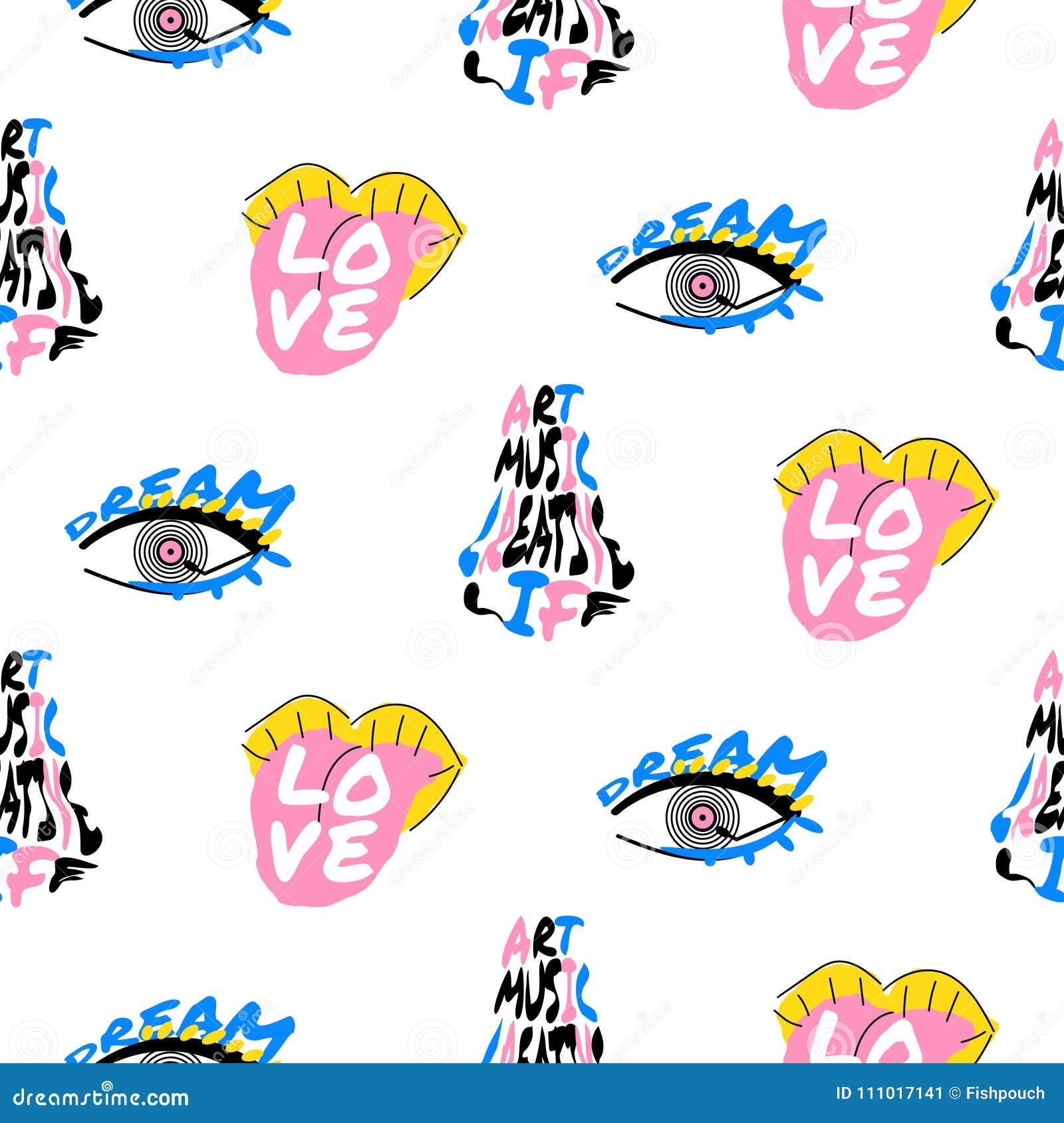 Pop Art Fun Seamless Funky Pattern with Lettering Design. Stock Vector ...