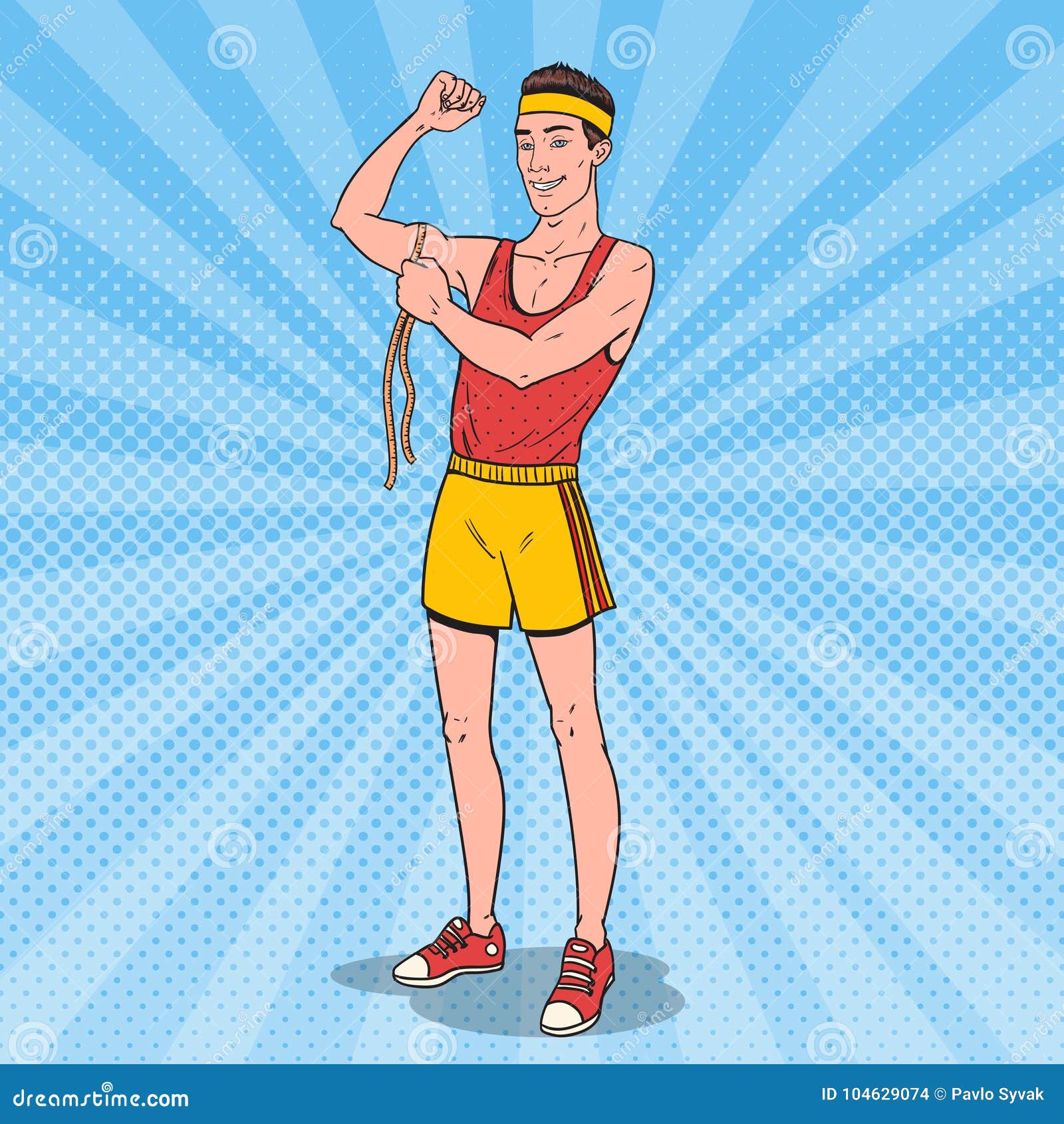 Pop Art Funny Lean Athlete Measures His Muscles Stock Vector ...