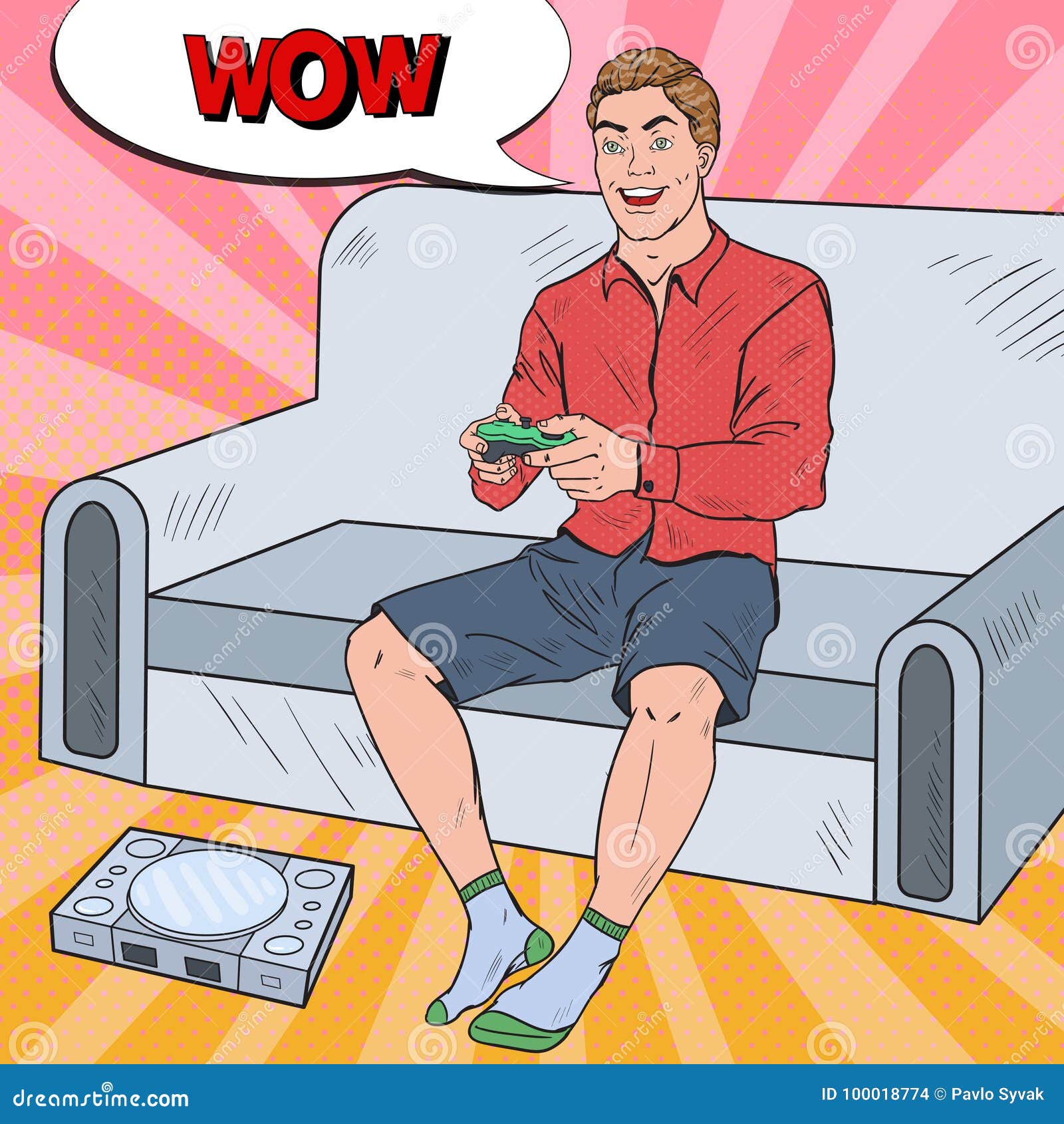 Pop Art Guy Playing Videogame on a Game Console. Computer Gaming Stock ...