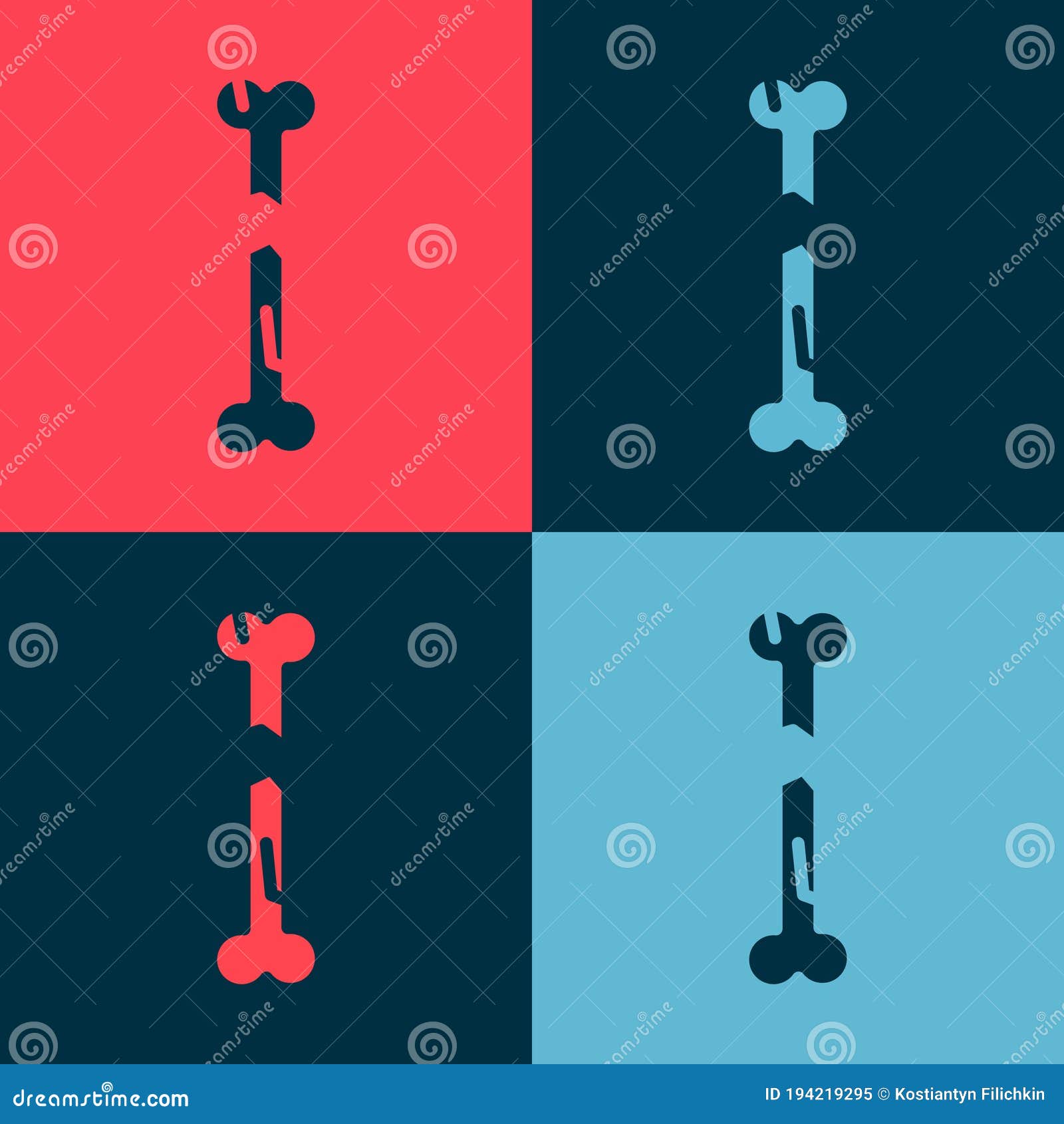 Pop Art Human Broken Bone Icon Isolated on Color Background. Vector ...