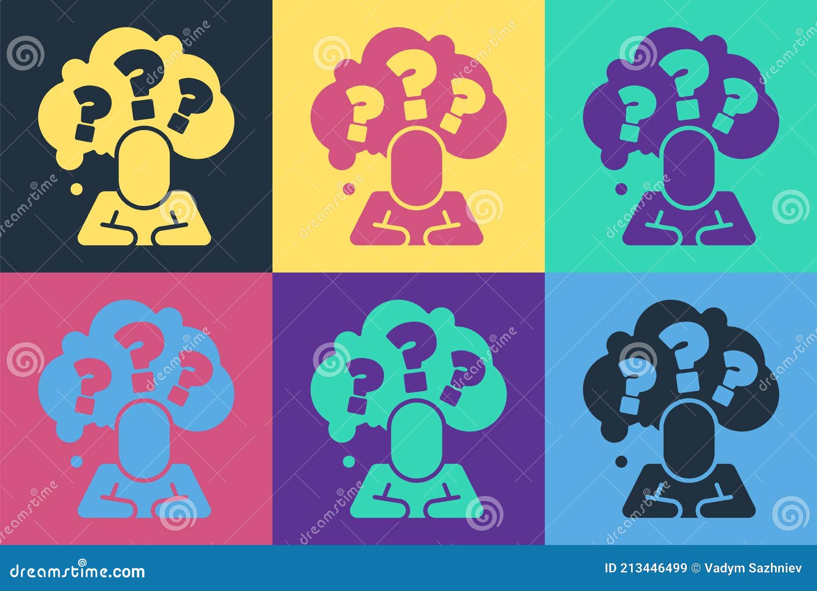 Pop Art Human Head with Question Mark Icon Isolated on Color Background ...