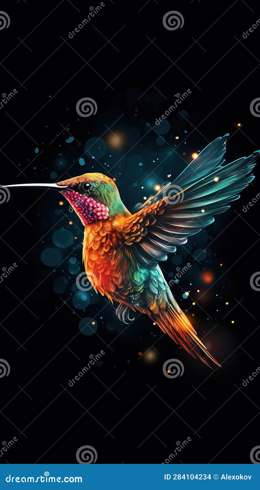 Pop Art Hummingbird on Dark Background. Stock Illustration ...