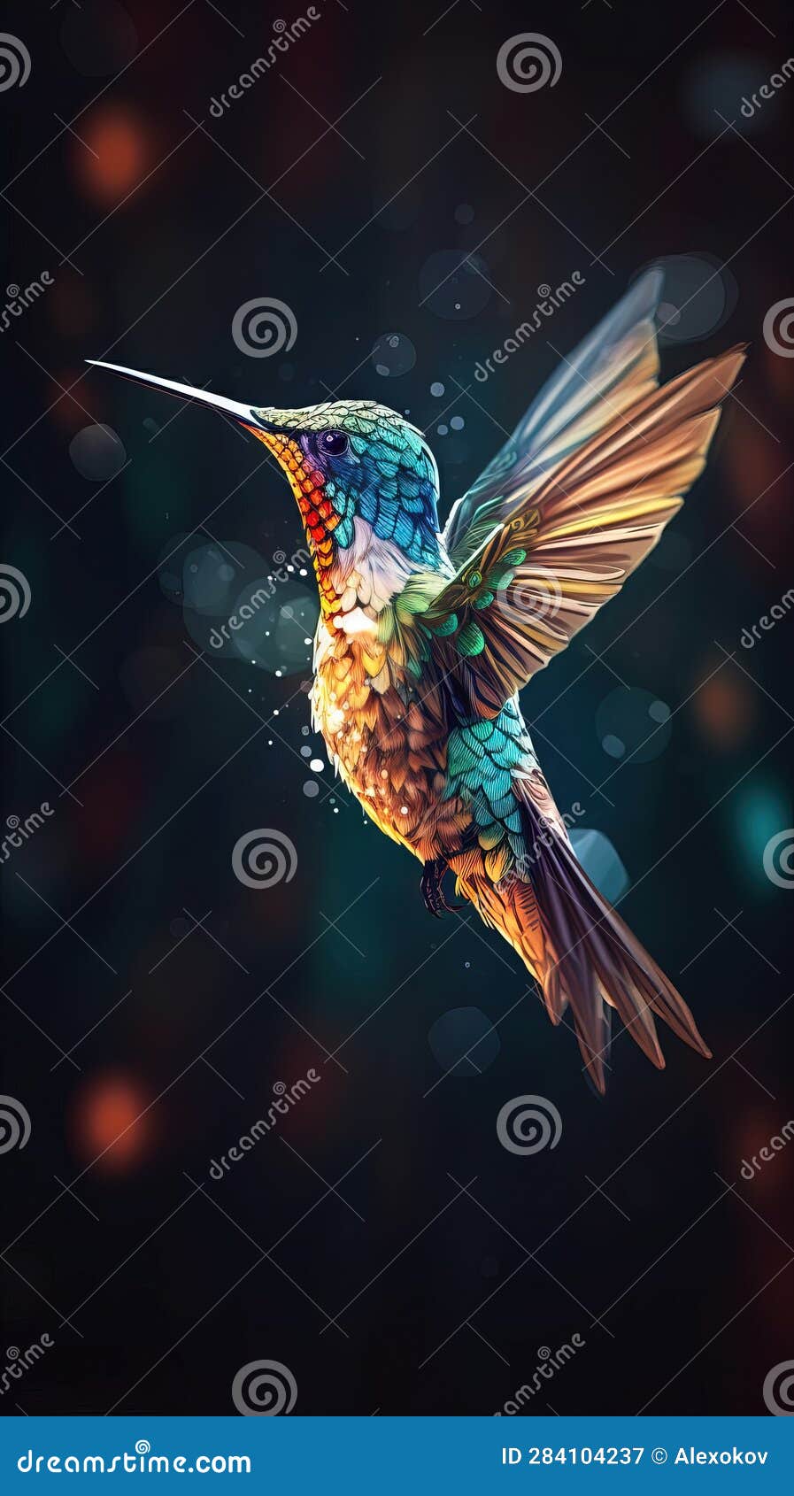 Pop Art Hummingbird on Dark Background. Stock Illustration ...