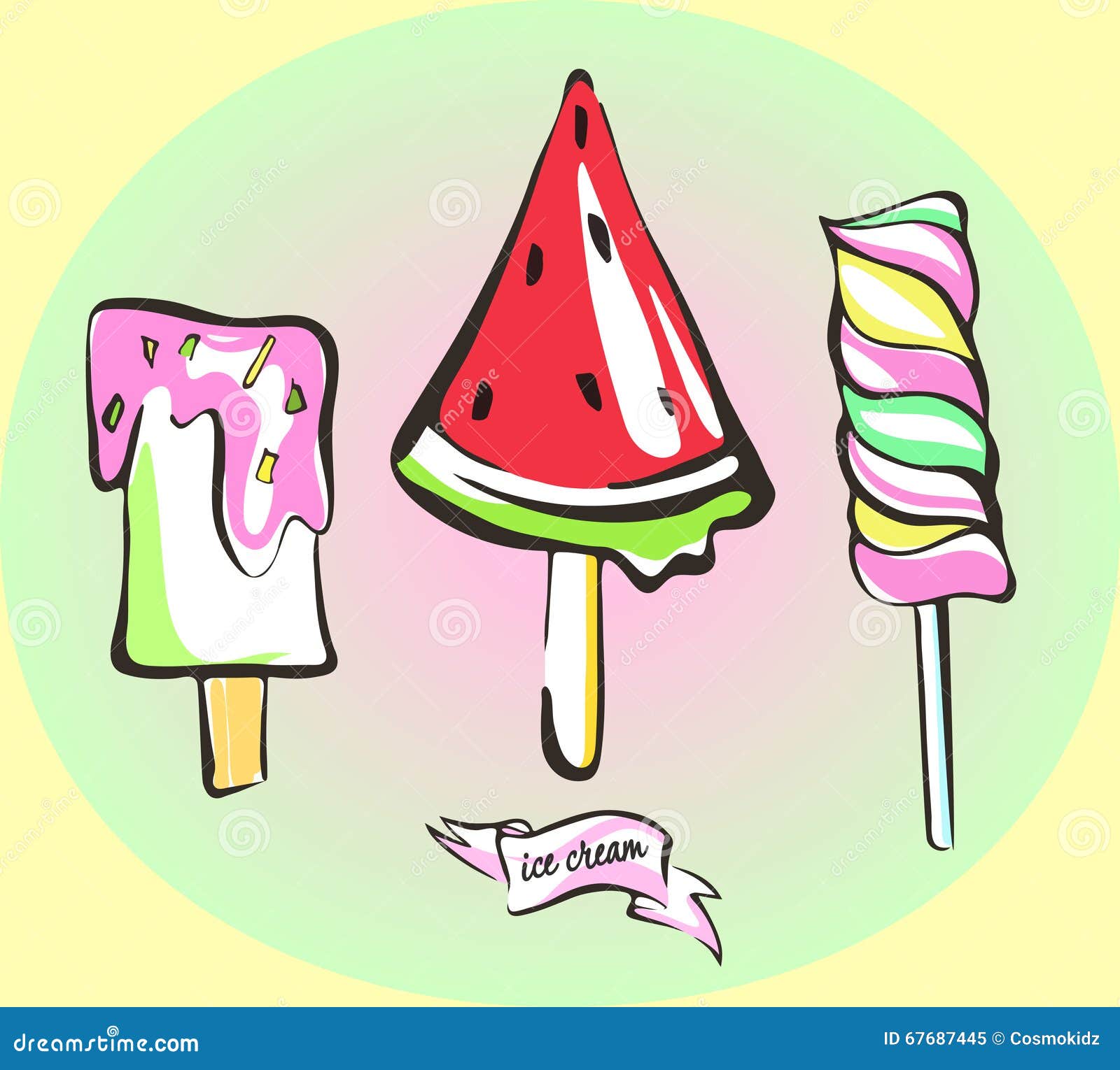 Pop Art Ice Cream Vector Set. Carefully Detailed Objects Stock ...