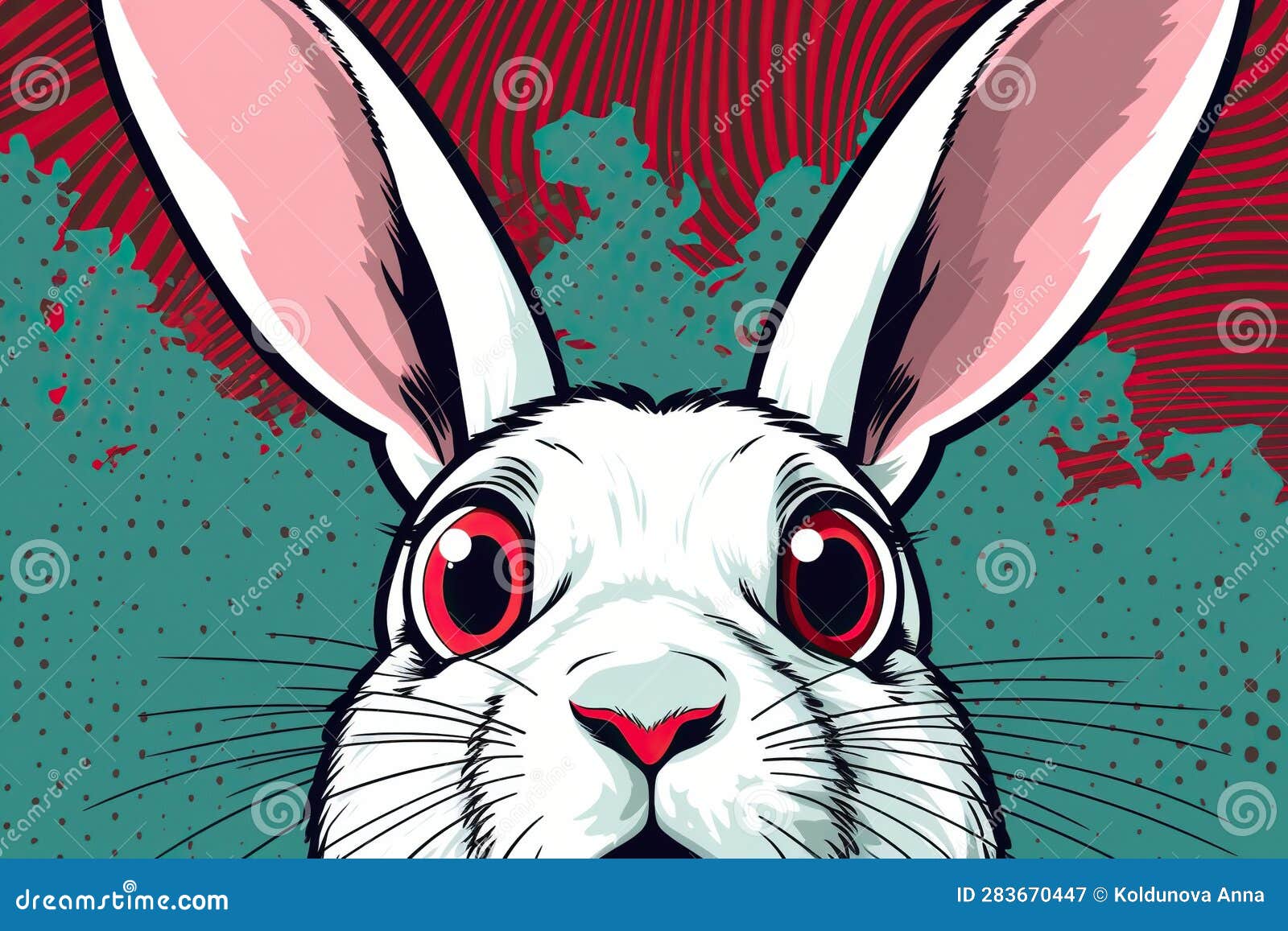 Pop Art Illustration of Surprised White Rabbit Cartoon, Created with ...