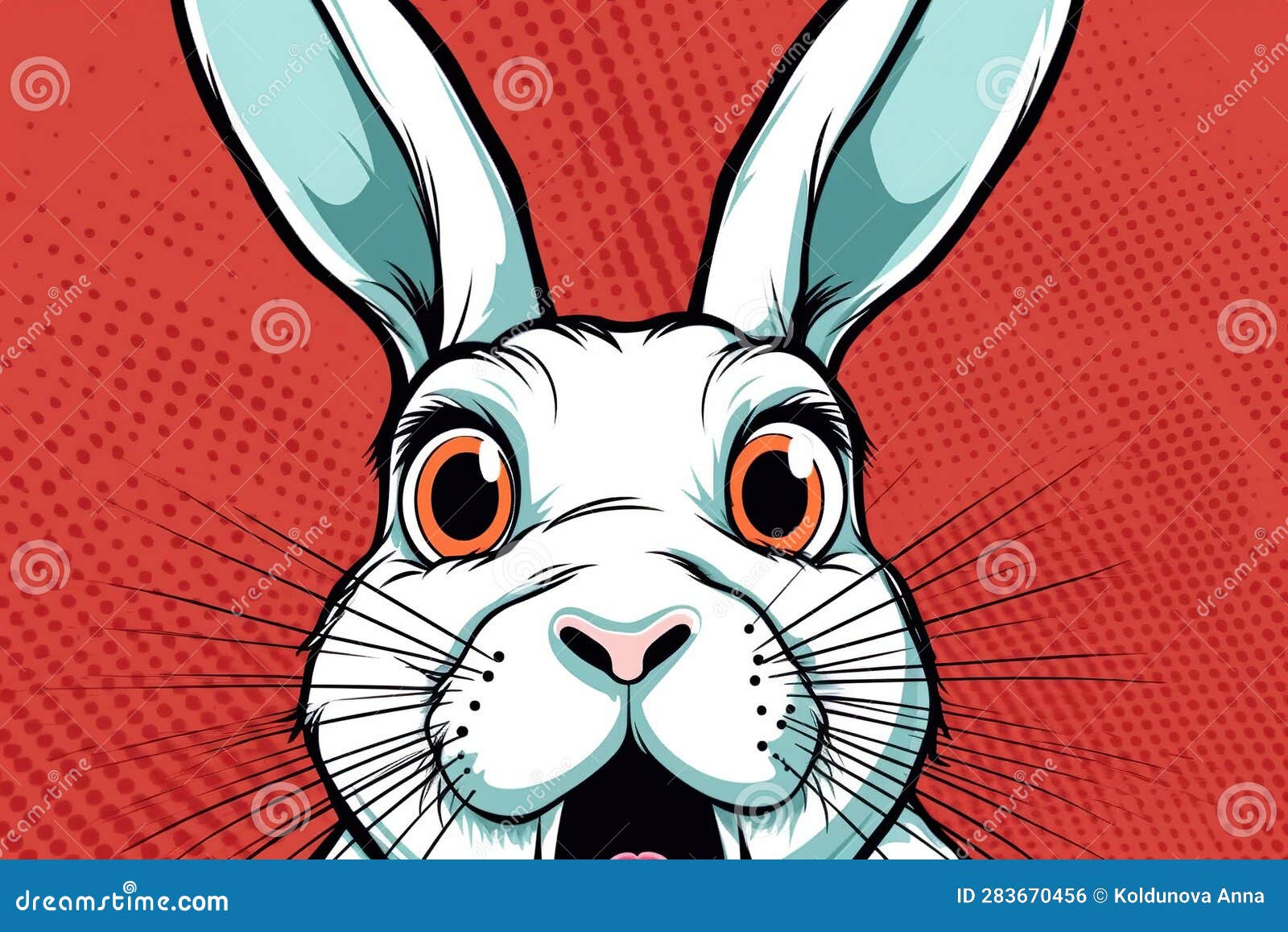 Pop Art Illustration of Surprised White Rabbit Cartoon, Created with ...