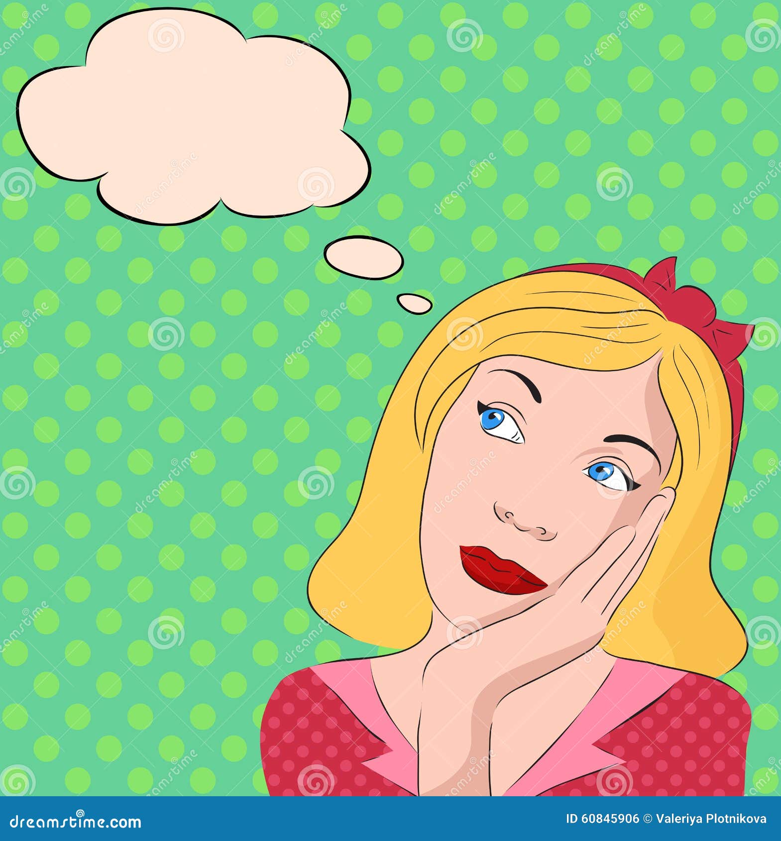 Pop Art Illustration Thoughtful Girl Stock Vector - Illustration of ...