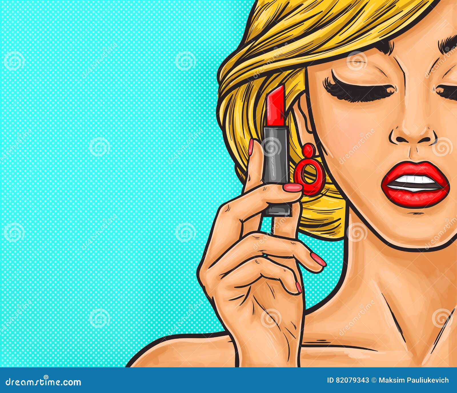 Pop Art Illustration Woman Paints Her Lips. Stock Vector - Illustration ...