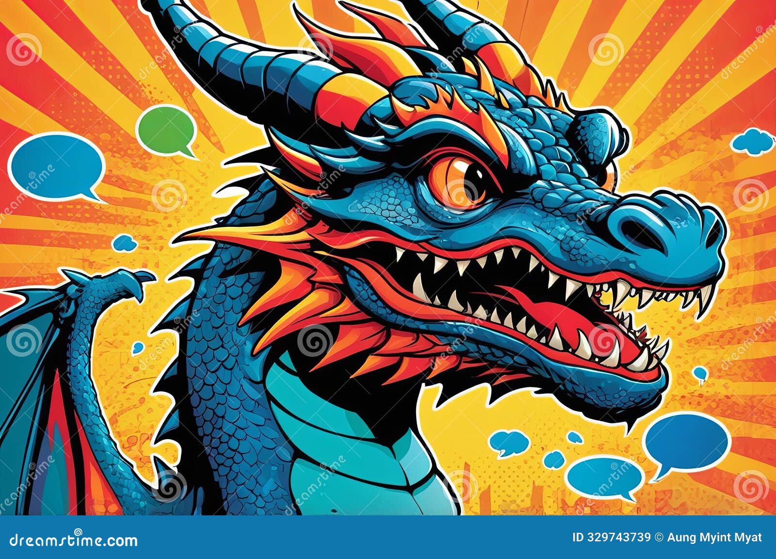 Pop Art, an Image of a Dragon, with Speech Bubbles Stock Illustration ...