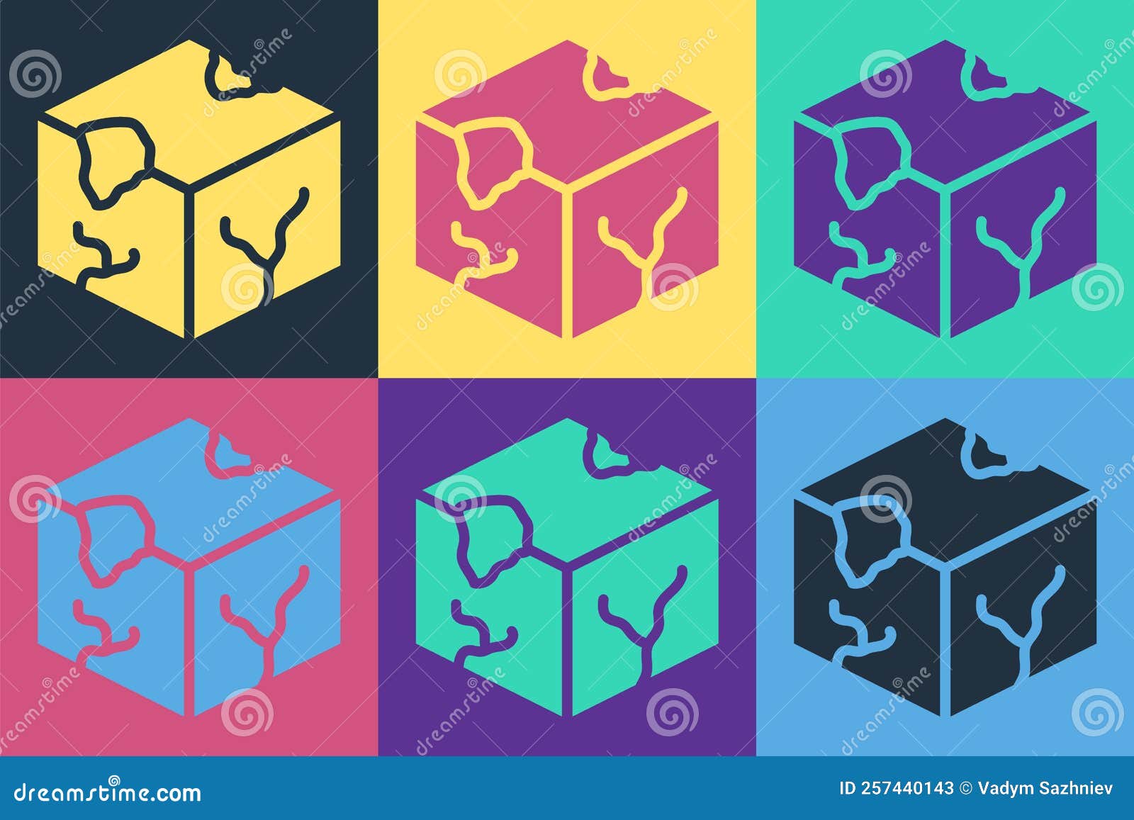 Pop Art Isometric Cube Icon Isolated on Color Background. Geometric ...
