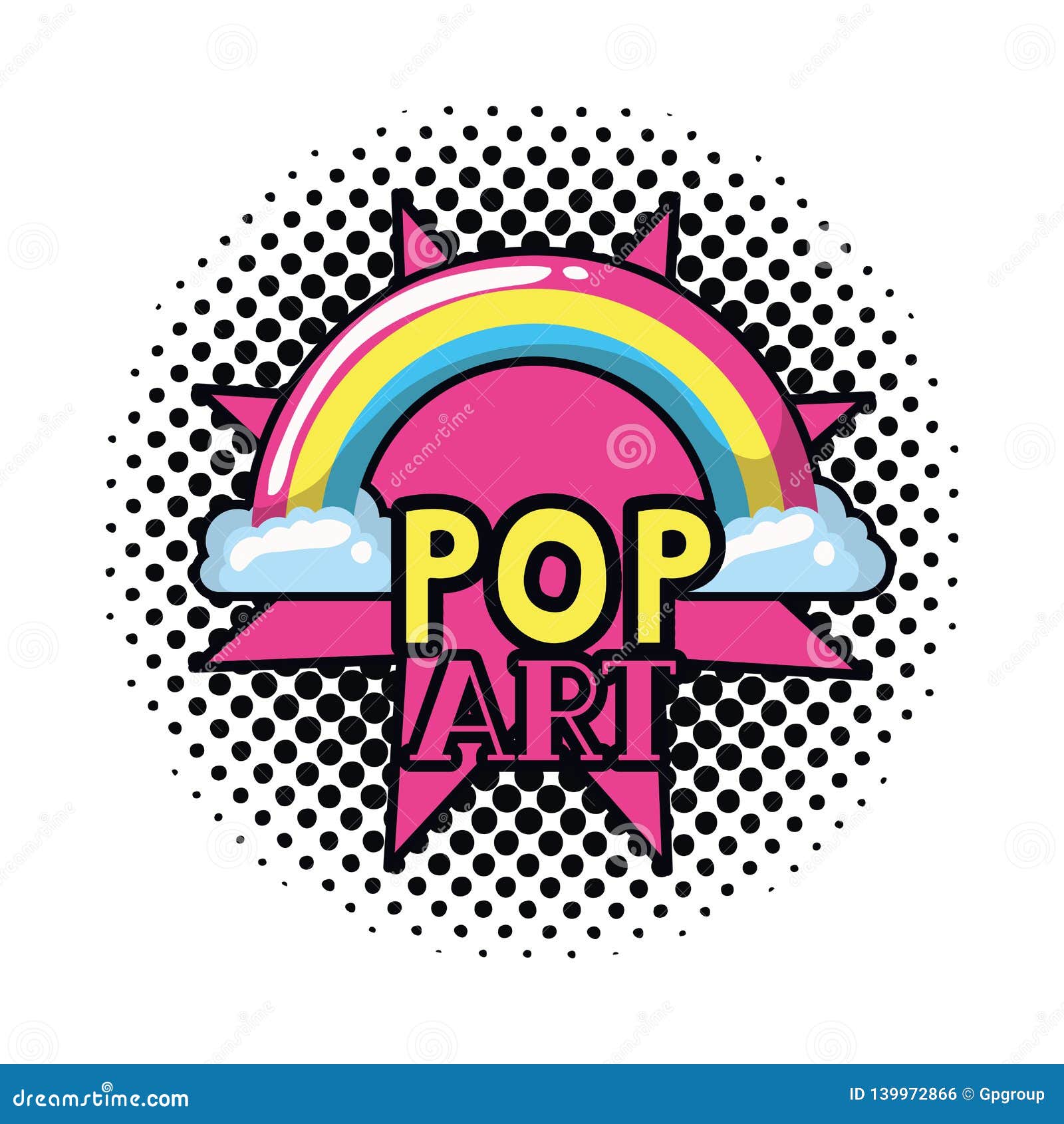 Pop Art Label Rainbow with Clouds Stock Vector - Illustration of clouds ...
