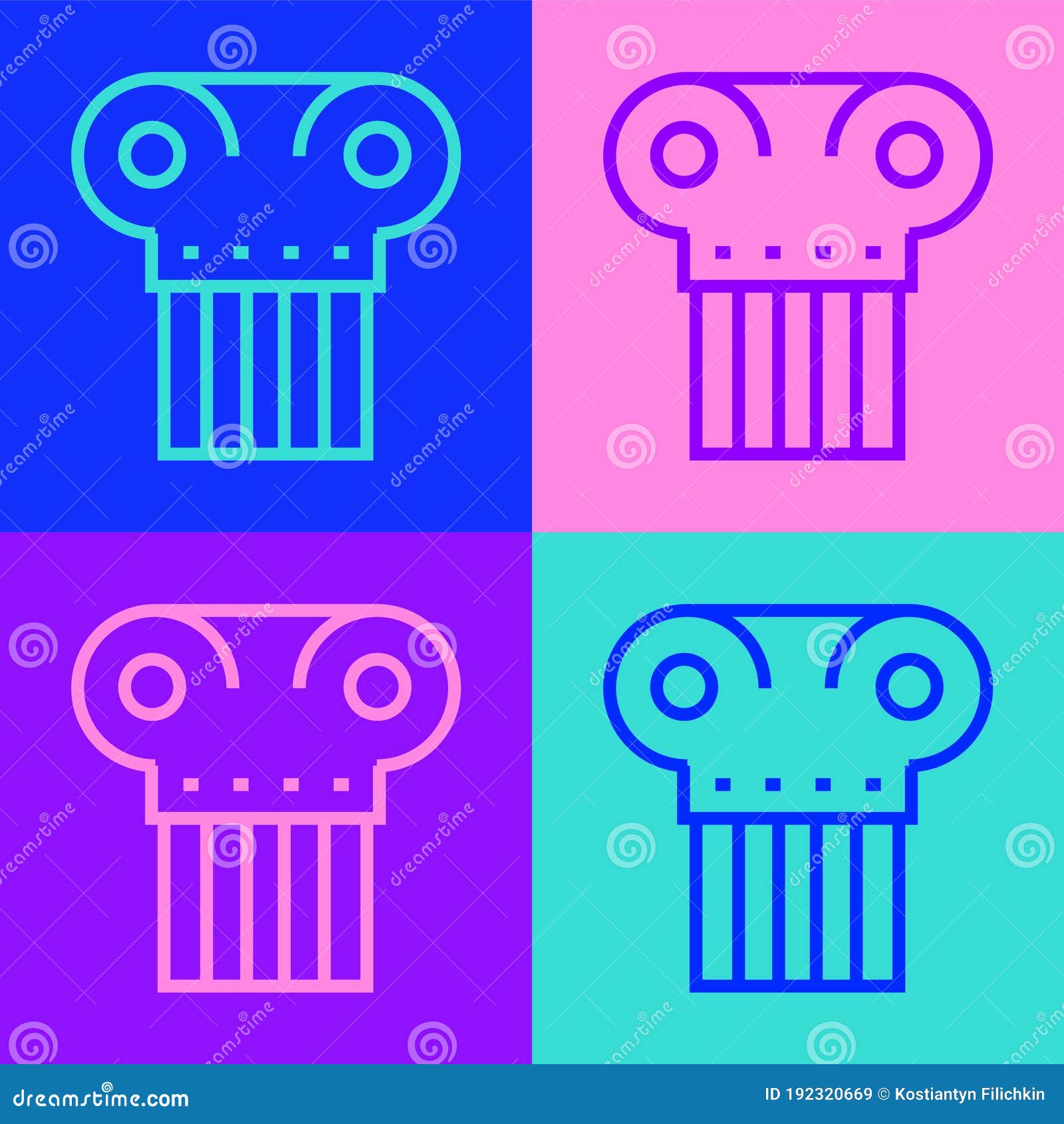 Pop Art Line Ancient Column Icon Isolated on Color Background. Vector ...