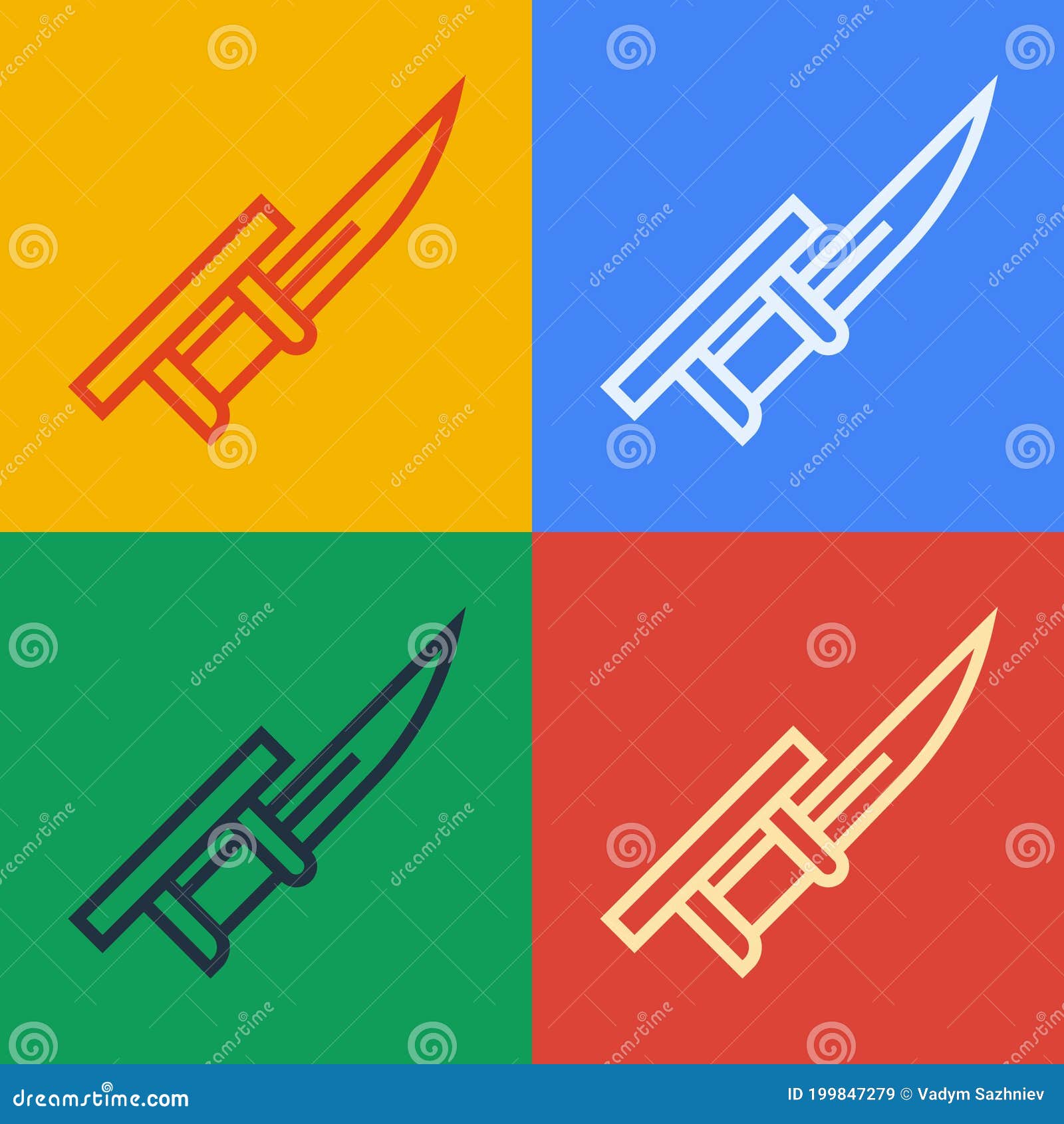 Pop Art Line Bayonet on Rifle Icon Isolated on Color Background. Vector ... Pop Art Line Bayonet on Rifle Icon Isolated on Color Background. Vector ...