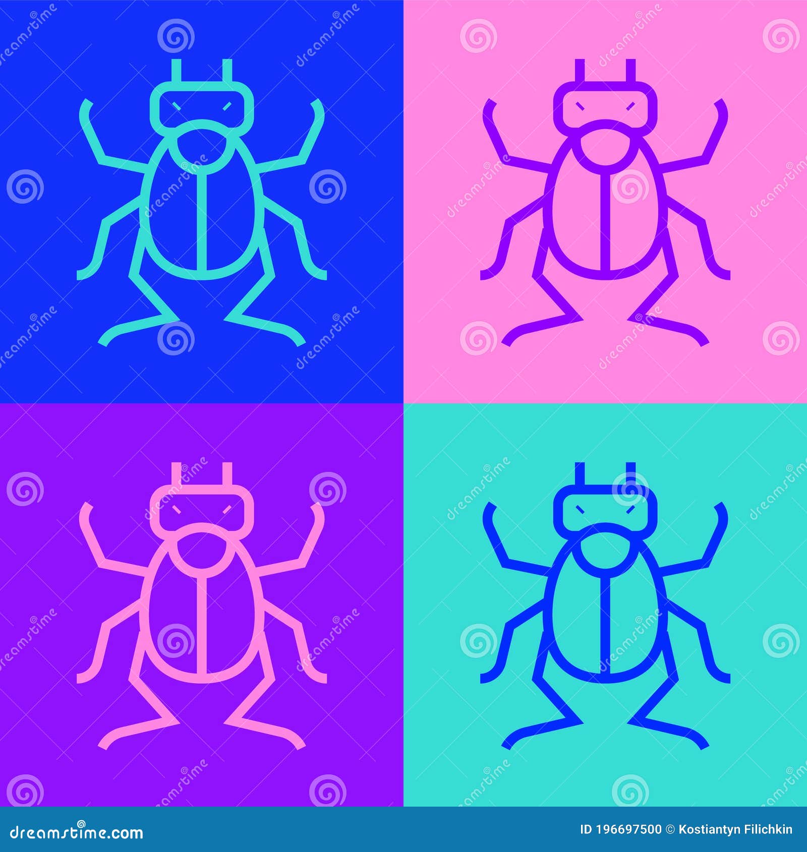 Pop Art Line Beetle Bug Icon Isolated on Color Background. Vector Stock ...