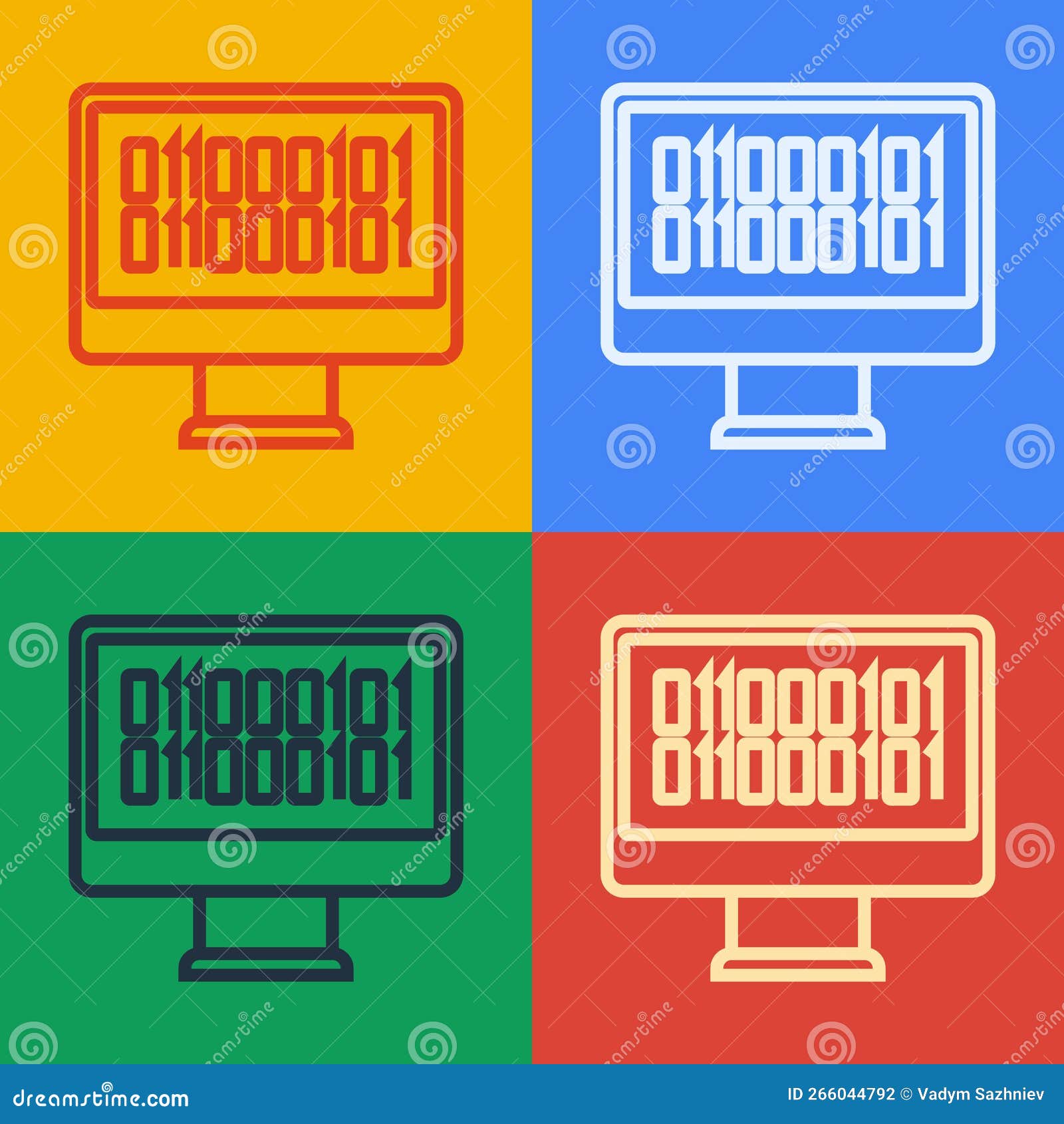 Pop Art Line Binary Code Icon Isolated on Color Background. Vector ... Pop Art Line Binary Code Icon Isolated on Color Background. Vector ...