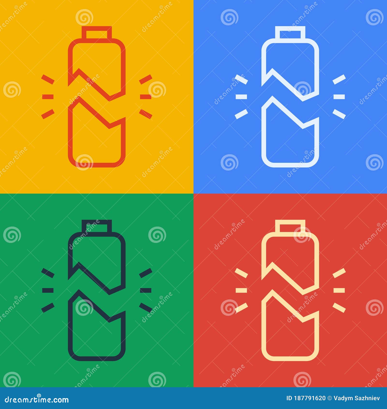 Pop Art Line Broken Battery Icon Isolated on Color Background. Vector ...