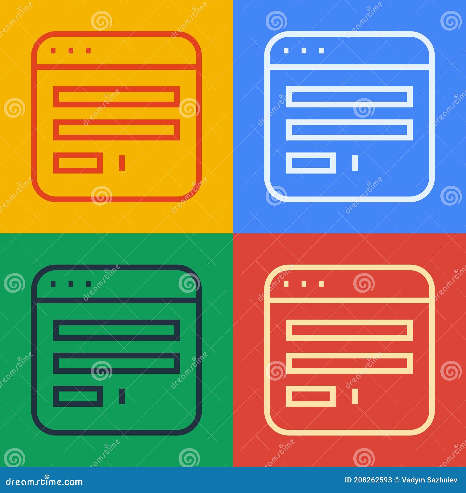 Pop Art Line Browser Window Icon Isolated on Color Background. Vector ...