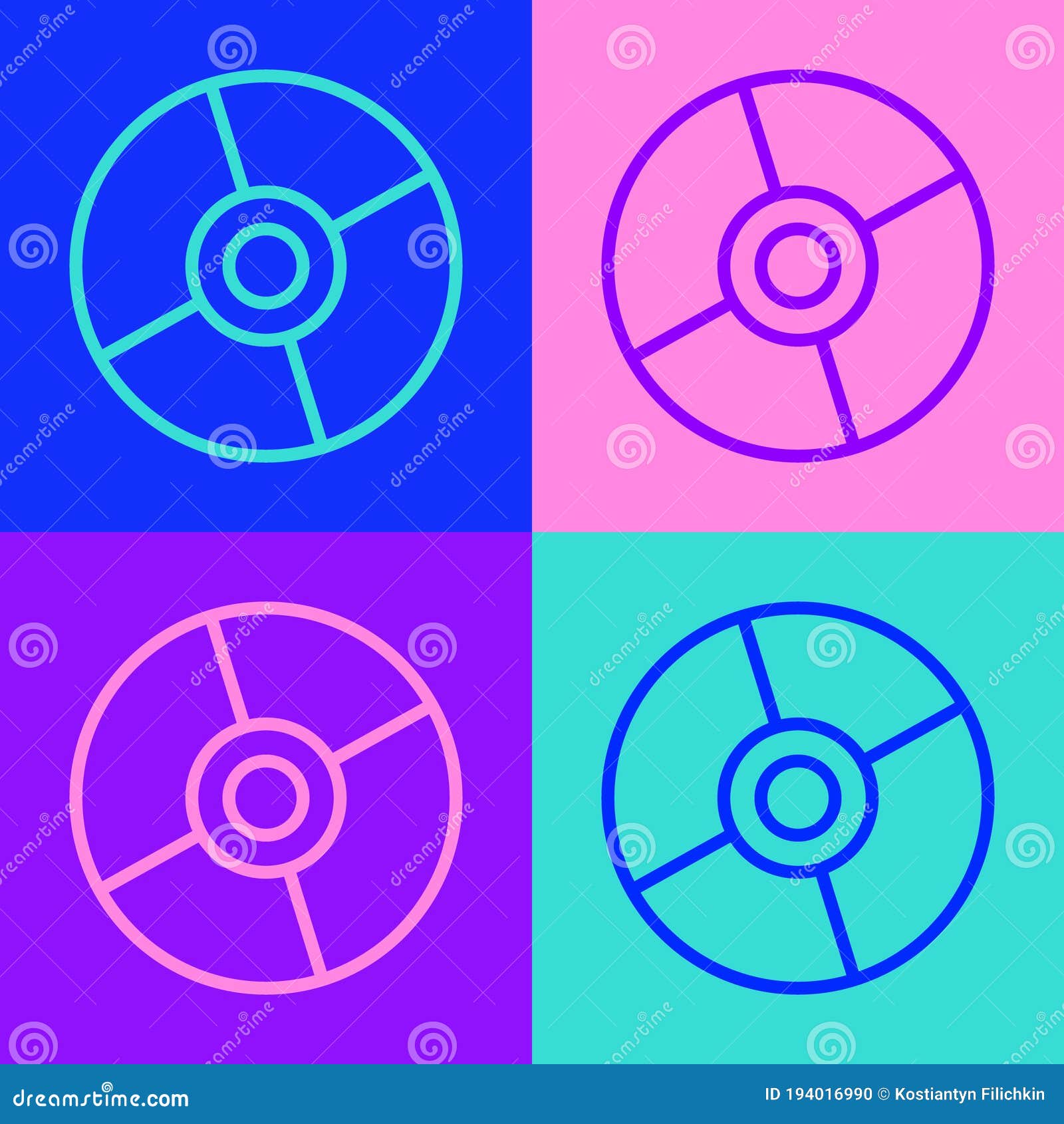 Pop Art Line CD or DVD Disk Icon Isolated on Color Background. Compact ...
