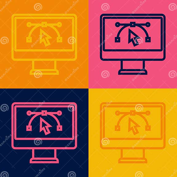 Pop Art Line Computer Display with Vector Design Program Icon Isolated on Isolated on Color ...