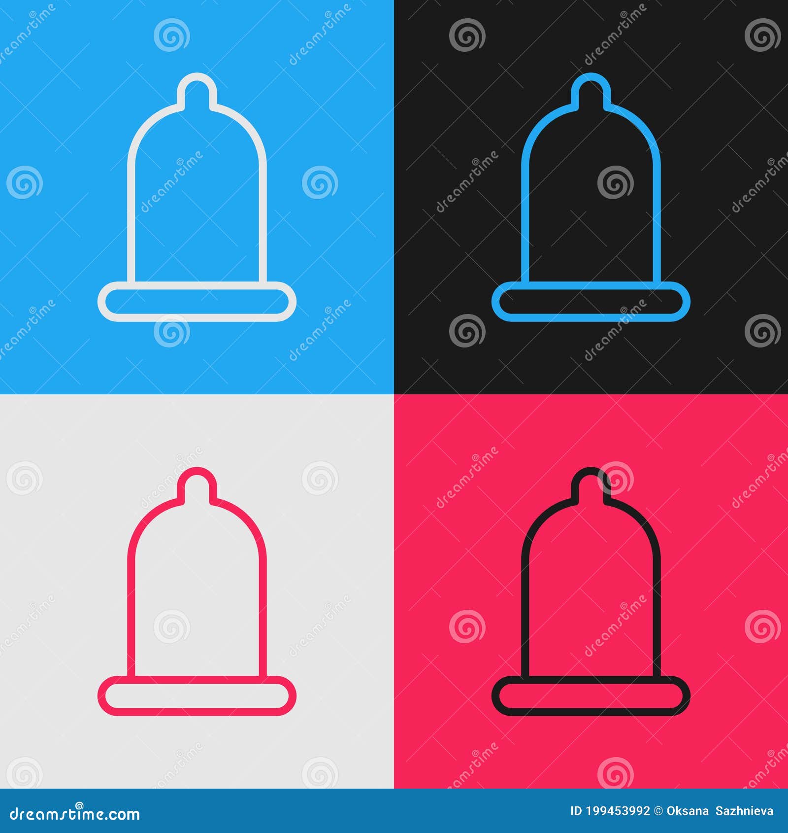 Pop Art Line Condom Safe Sex Icon Isolated On Color Background Safe