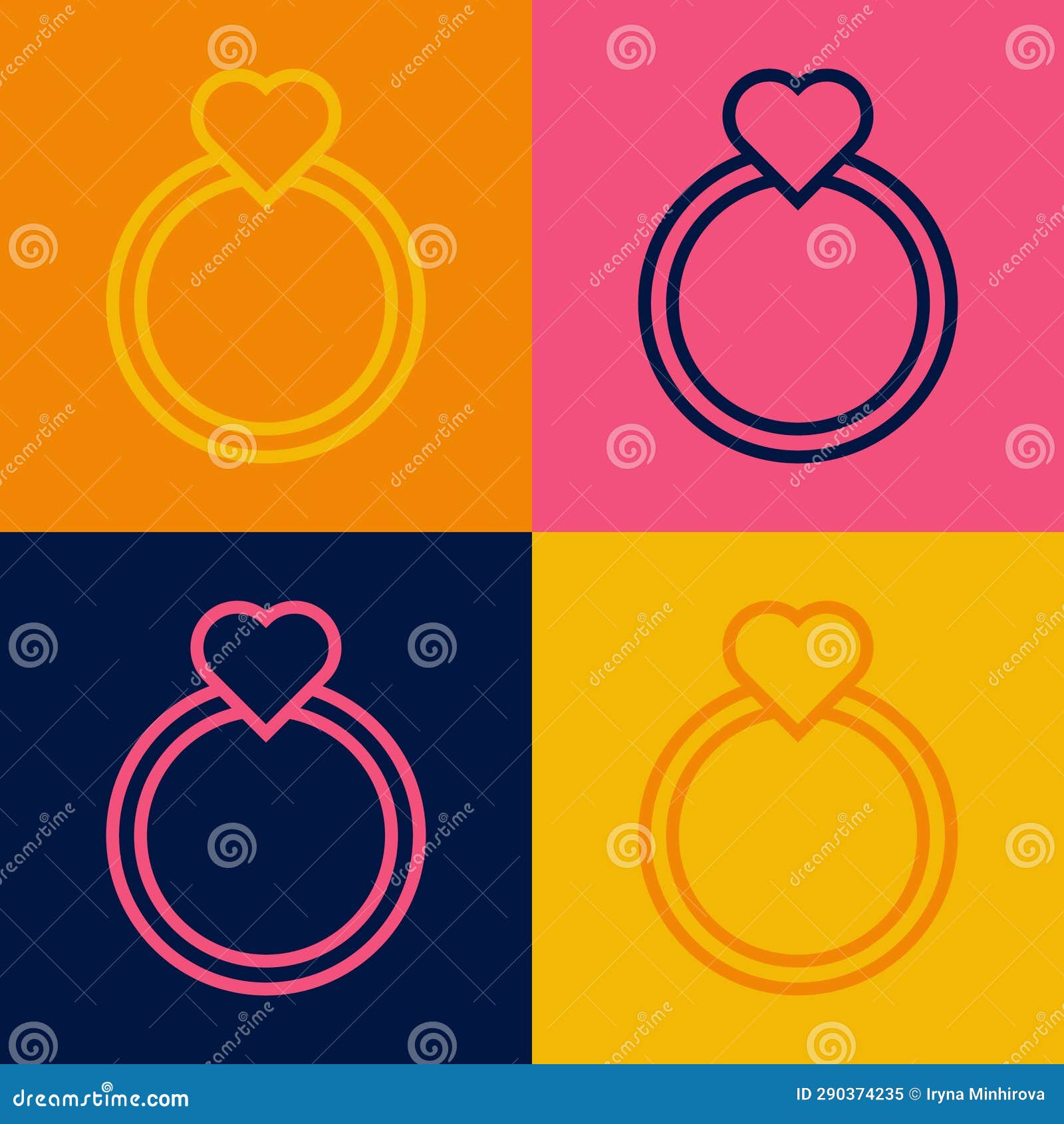 Pop Art Line Diamond Engagement Ring Icon Isolated on Color Background ...