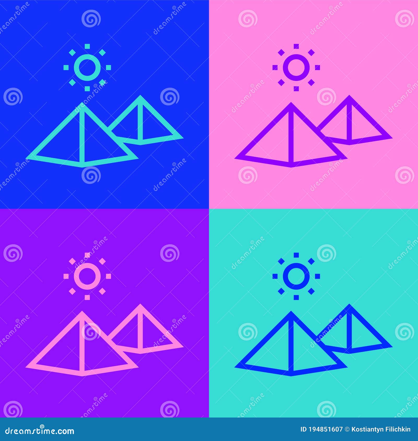 Pop Art Line Egypt Pyramids Icon Isolated On Color Background. Symbol ...