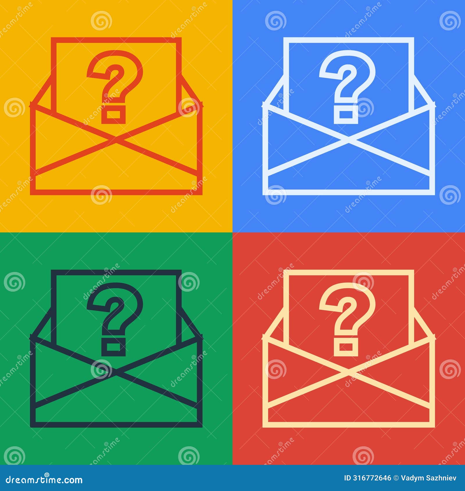 Pop Art Line Envelope with Question Mark Icon Isolated on Color ...