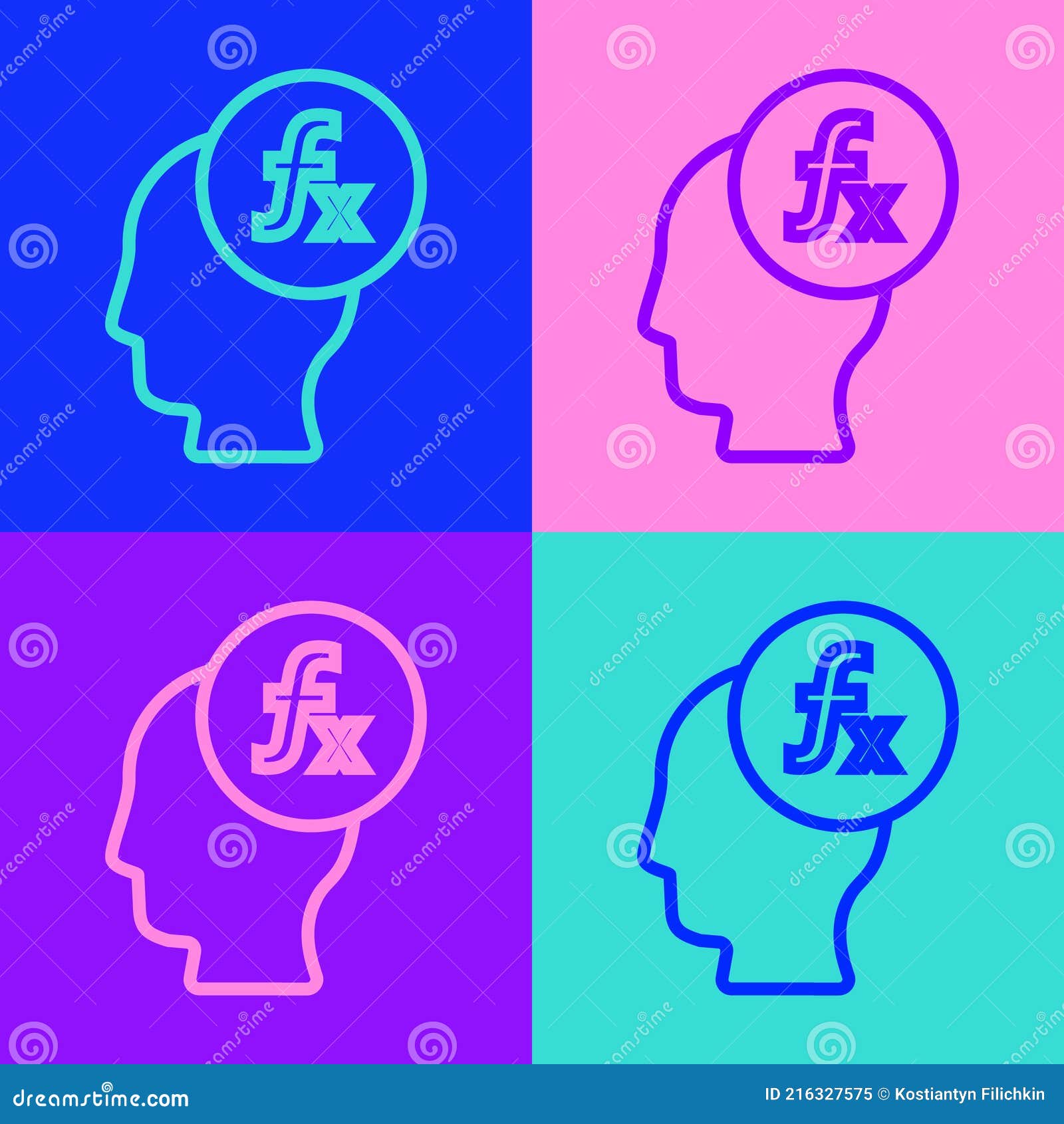 Pop Art Line Function Mathematical Symbol Icon Isolated on Color ...