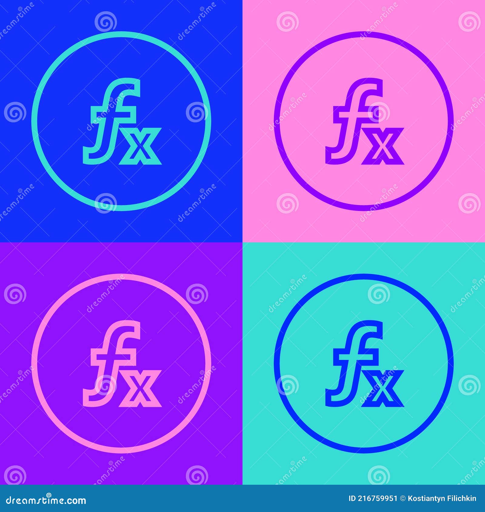 Pop Art Line Function Mathematical Symbol Icon Isolated on Color ...