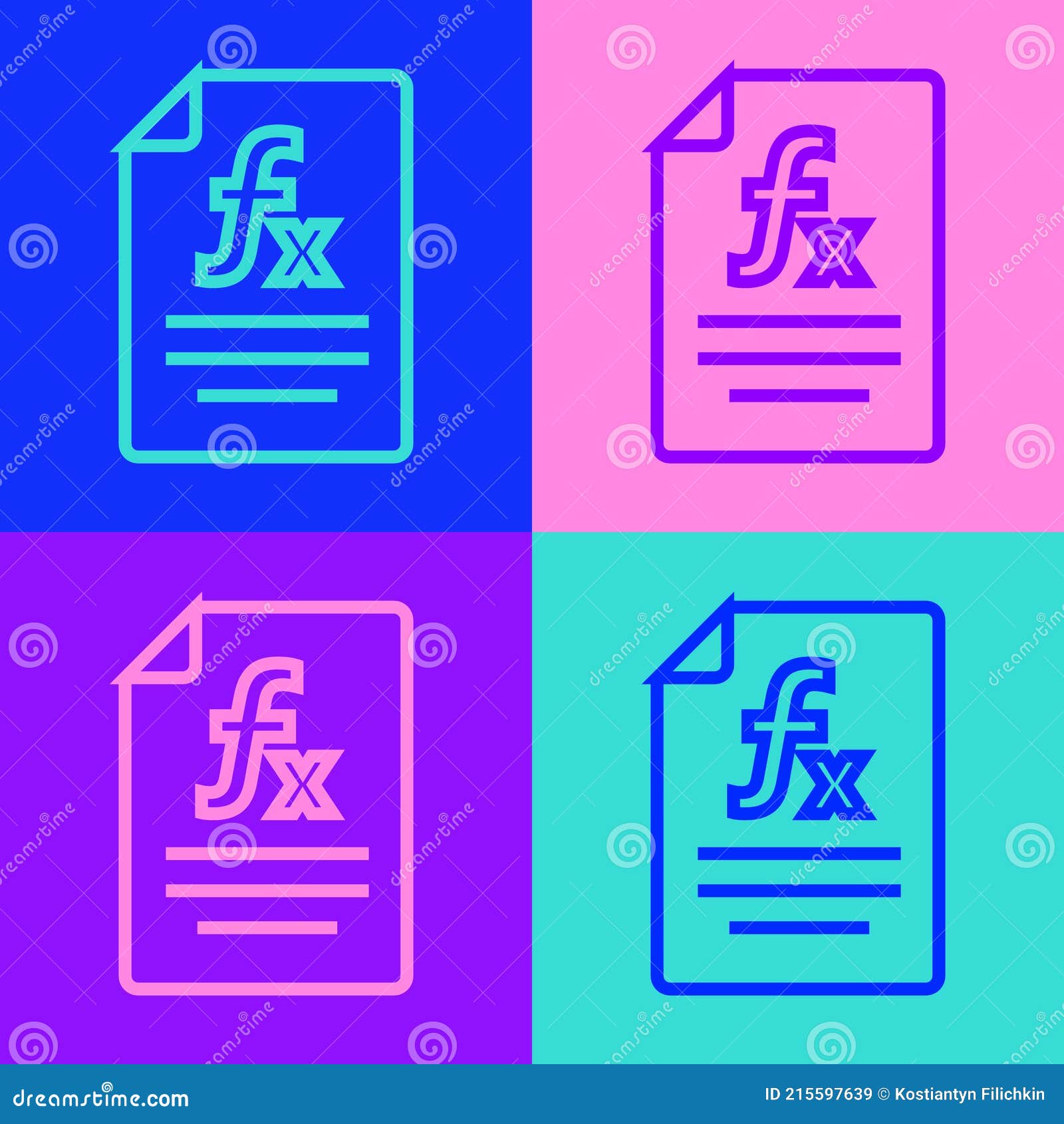 Pop Art Line Function Mathematical Symbol Icon Isolated On Color