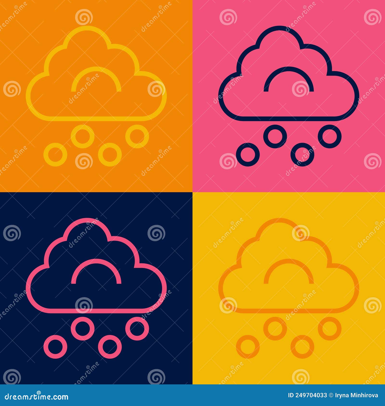 Pop Art Line Hail Cloud Icon Isolated on Color Background. Vector Stock ...