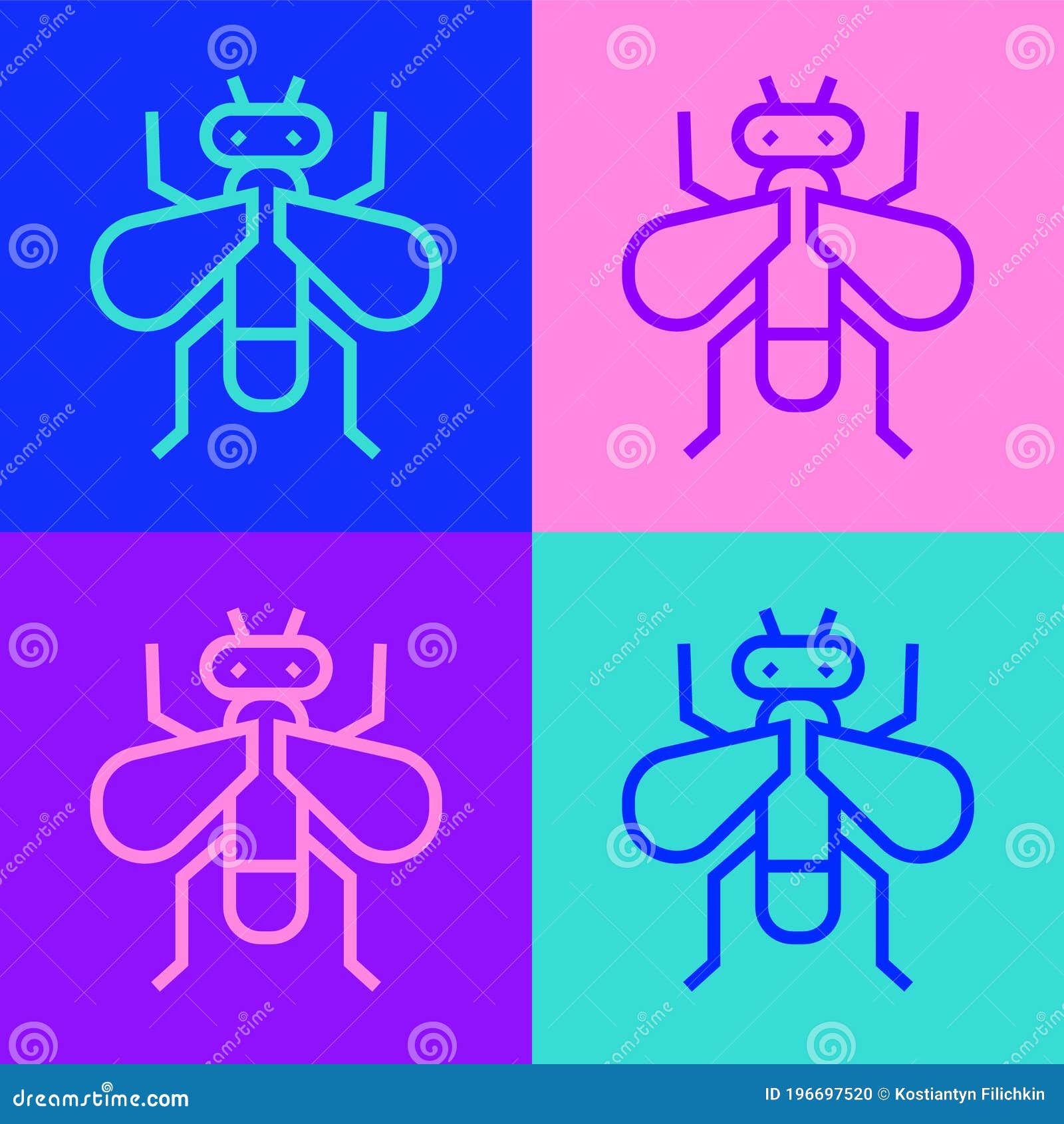 Pop Art Line Insect Fly Icon Isolated on Color Background. Vector Stock ...