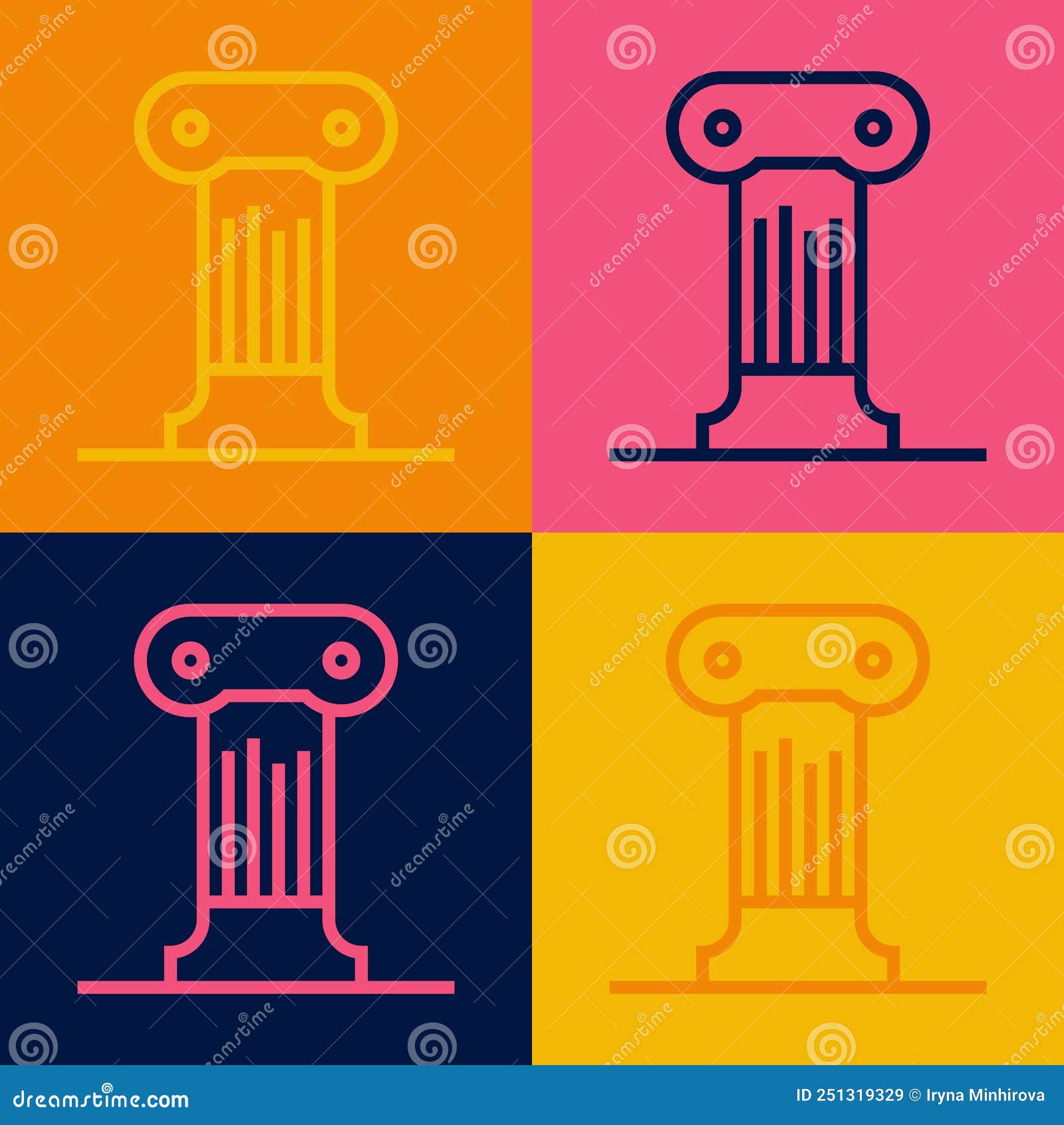 Pop Art Line Law Pillar Icon Isolated on Color Background. Ancient ...