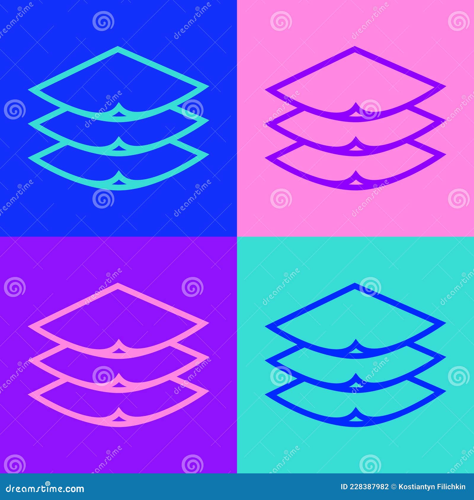 Pop Art Line Layers Clothing Textile Icon Isolated on Color Background ...